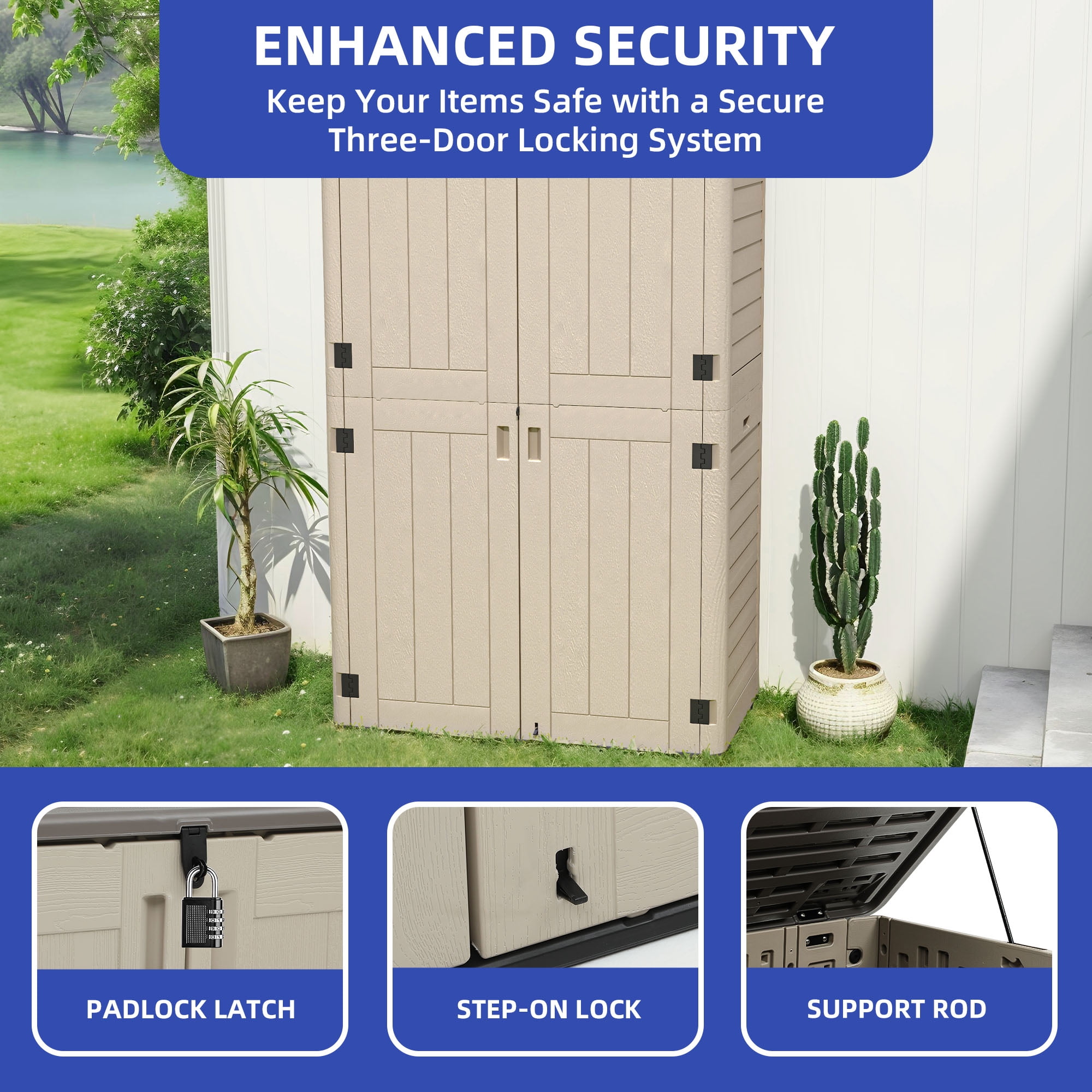 ModFusion 6.7 ft Tall Vertical Plastic Storage Shed with Shelves, Floor ...