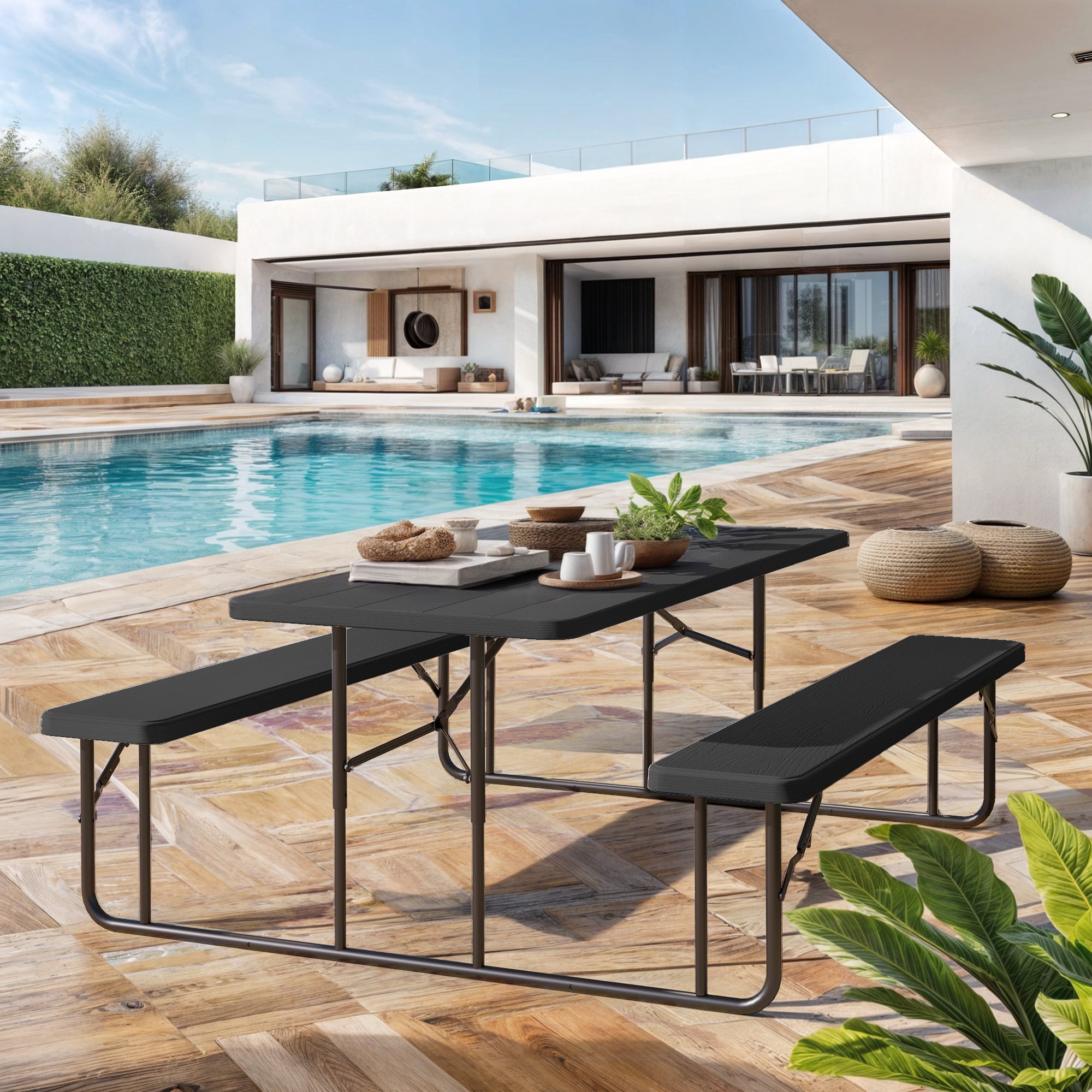 ModFusion Outdoor Picnic Table Bench Set, 6 Ft, HDPE Resin, Steel Frame ...