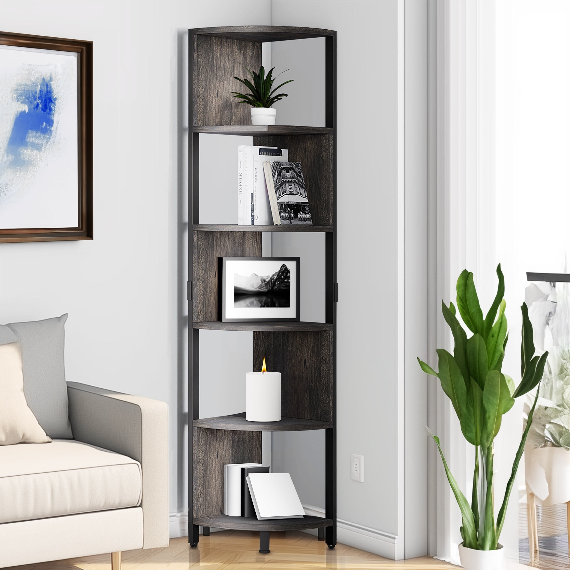 ModFusion 6-Tier Corner Bookshelf Metal Frame Display Unit Bookcase for ...