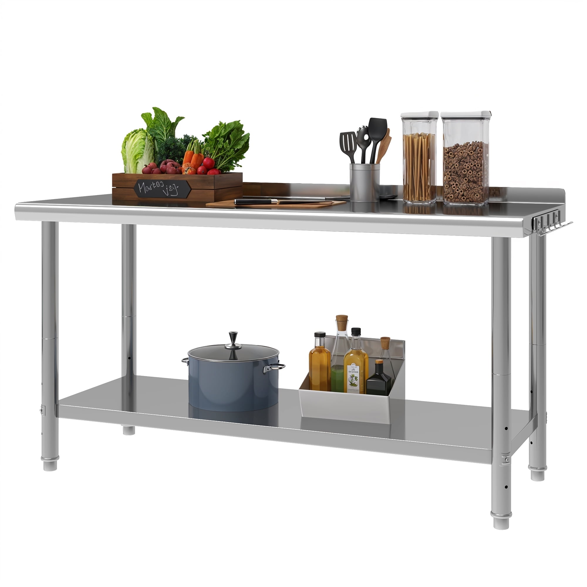 ModFusion 60" Stainless Steel Work Table with Hooks, Backsplash ...
