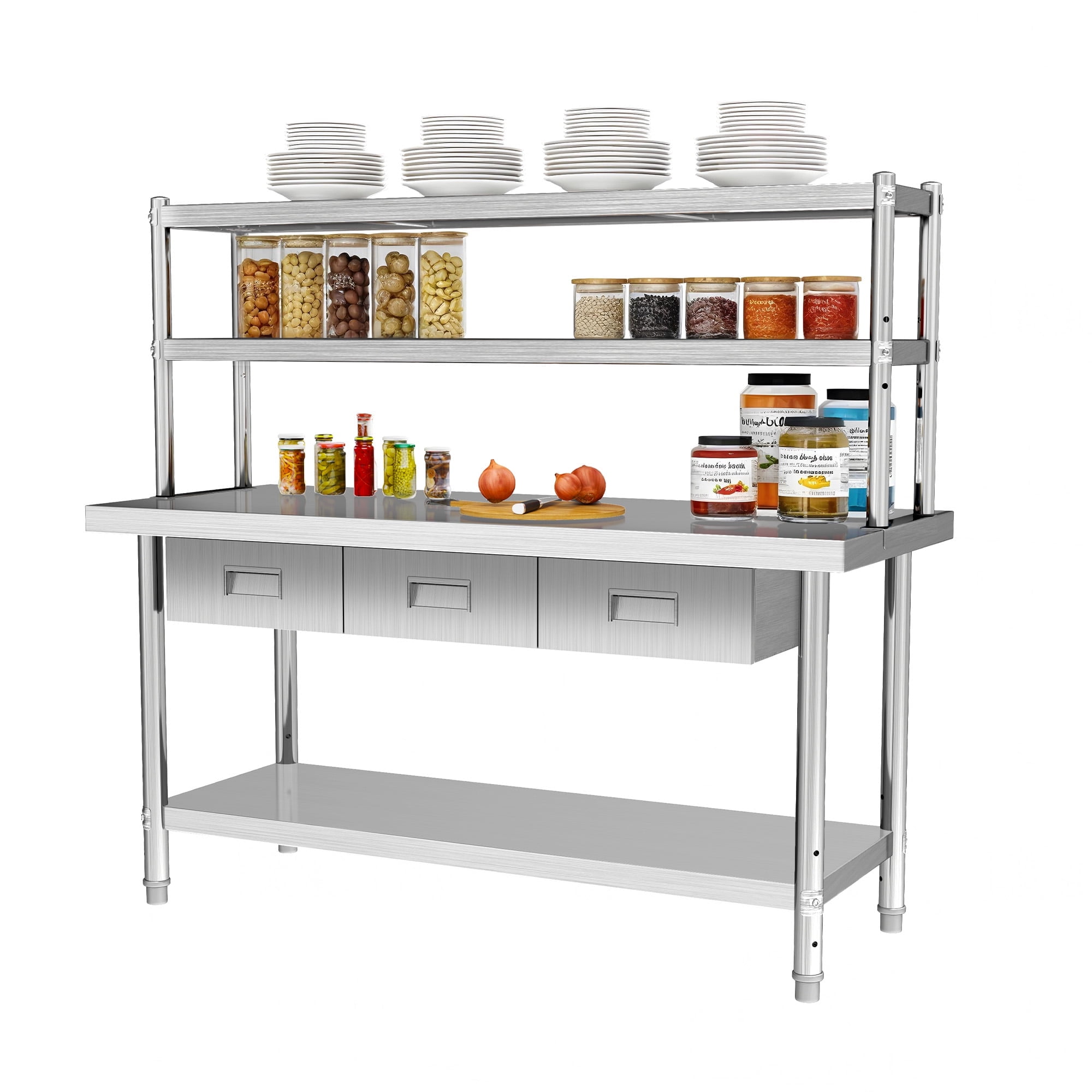 ModFusion 60" x 24" Stainless Steel Kitchen Prep Table with Overshelf ...