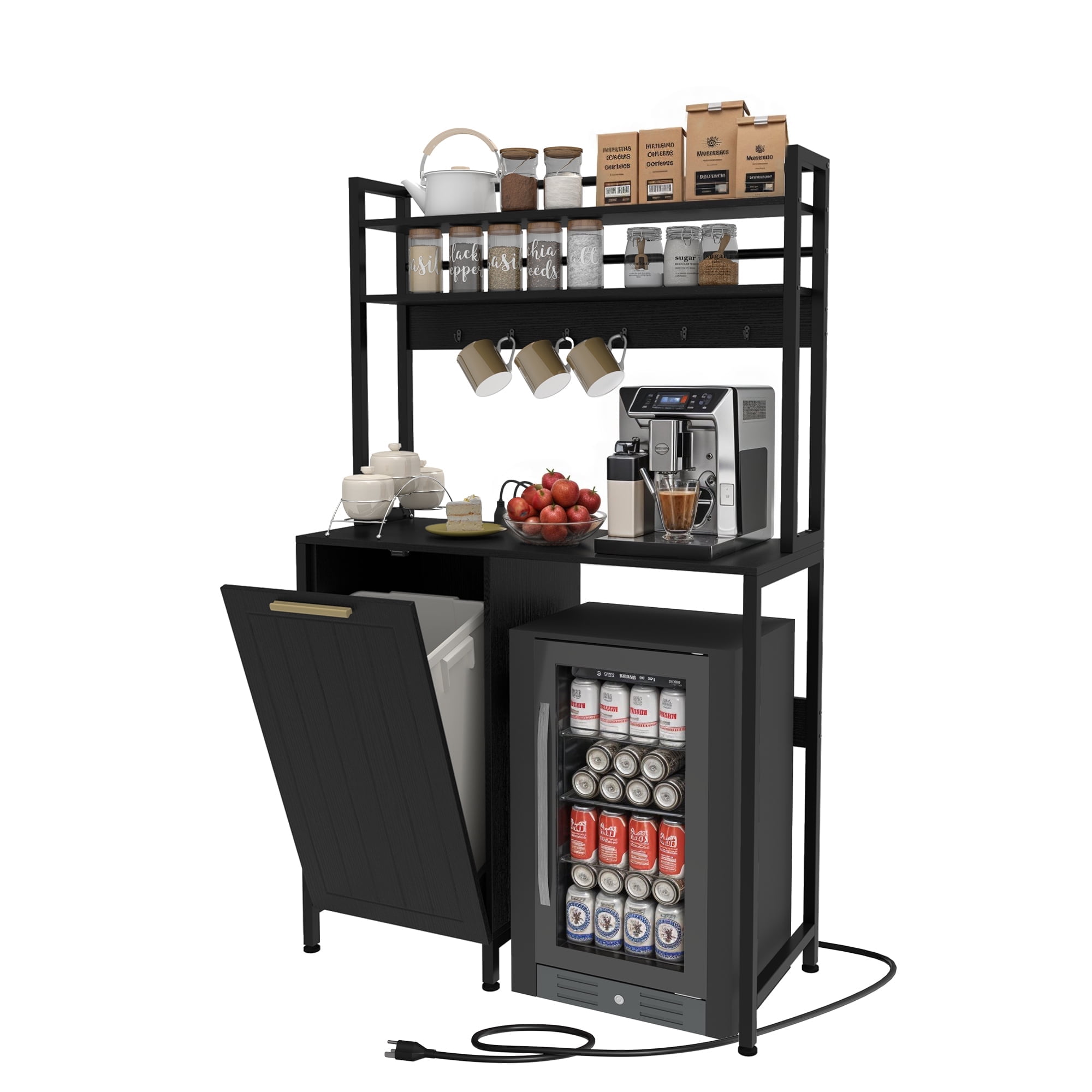 ModFusion 63” Coffee Bar Station – 3-Tier Storage Rack with Cup Hooks ...