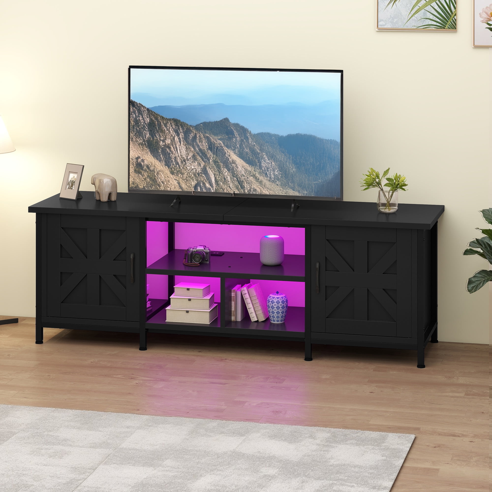 ModFusion 63-Inch Black TV Stand for TVs up to 70", LED Lights, Power ...