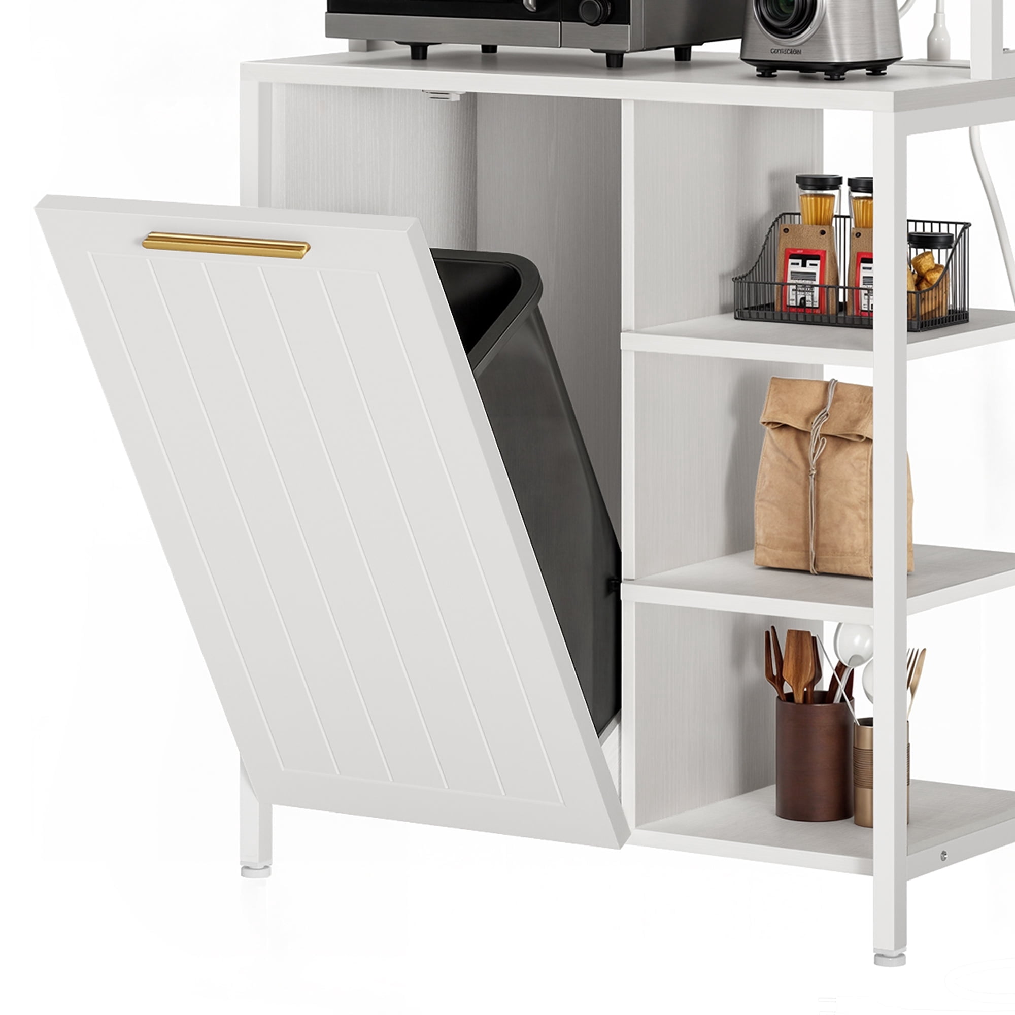 ModFusion 63” Kitchen Bakers Rack with Microwave Stand, Trash Bin ...