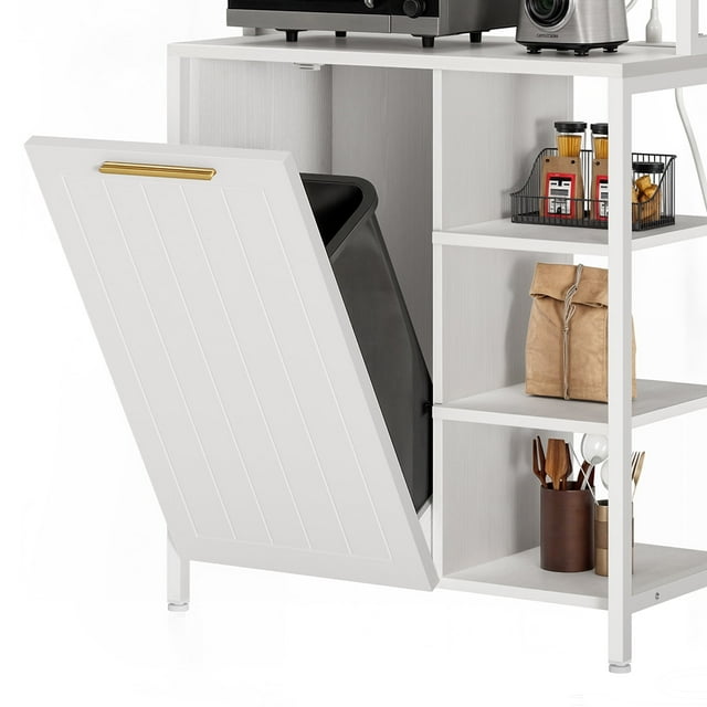 ModFusion 63” Kitchen Bakers Rack with Microwave Stand, Trash Bin ...