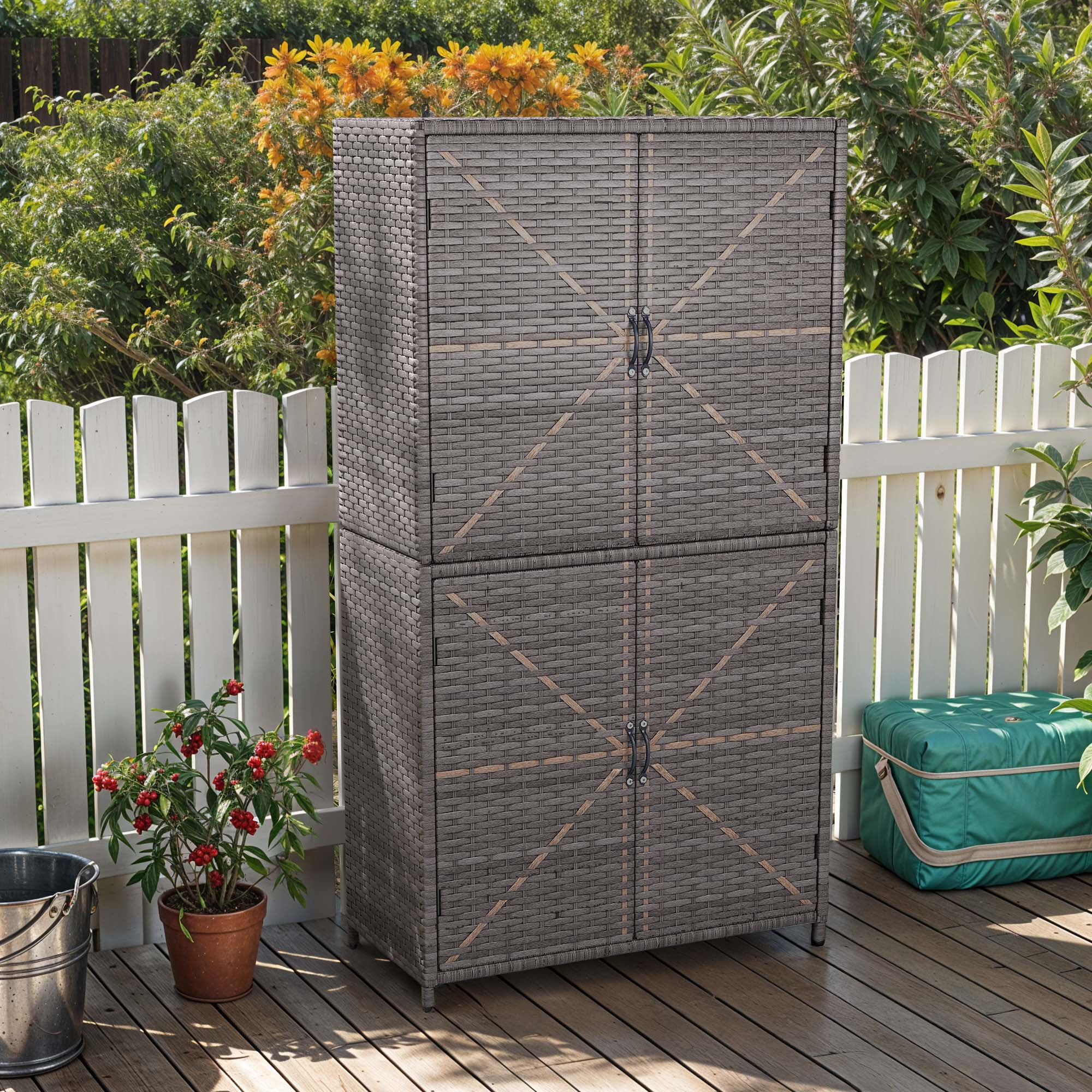 ModFusion 63-in Outdoor Storage Shed, Brown Weatherproof Wicker Patio ...