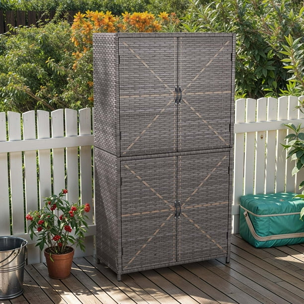 ModFusion 63-in Outdoor Storage Shed, Brown Weatherproof Wicker Patio ...