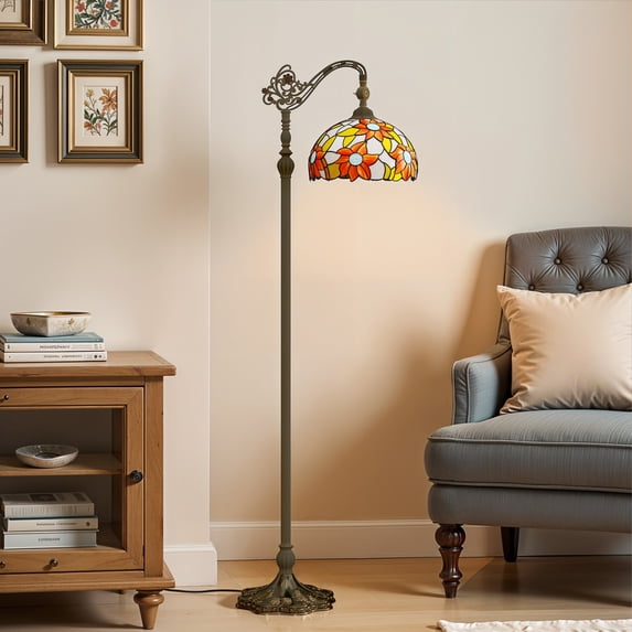 ModFusion 65" Vintage Bronze Floor Lamp with Flowers Colored Glass ...