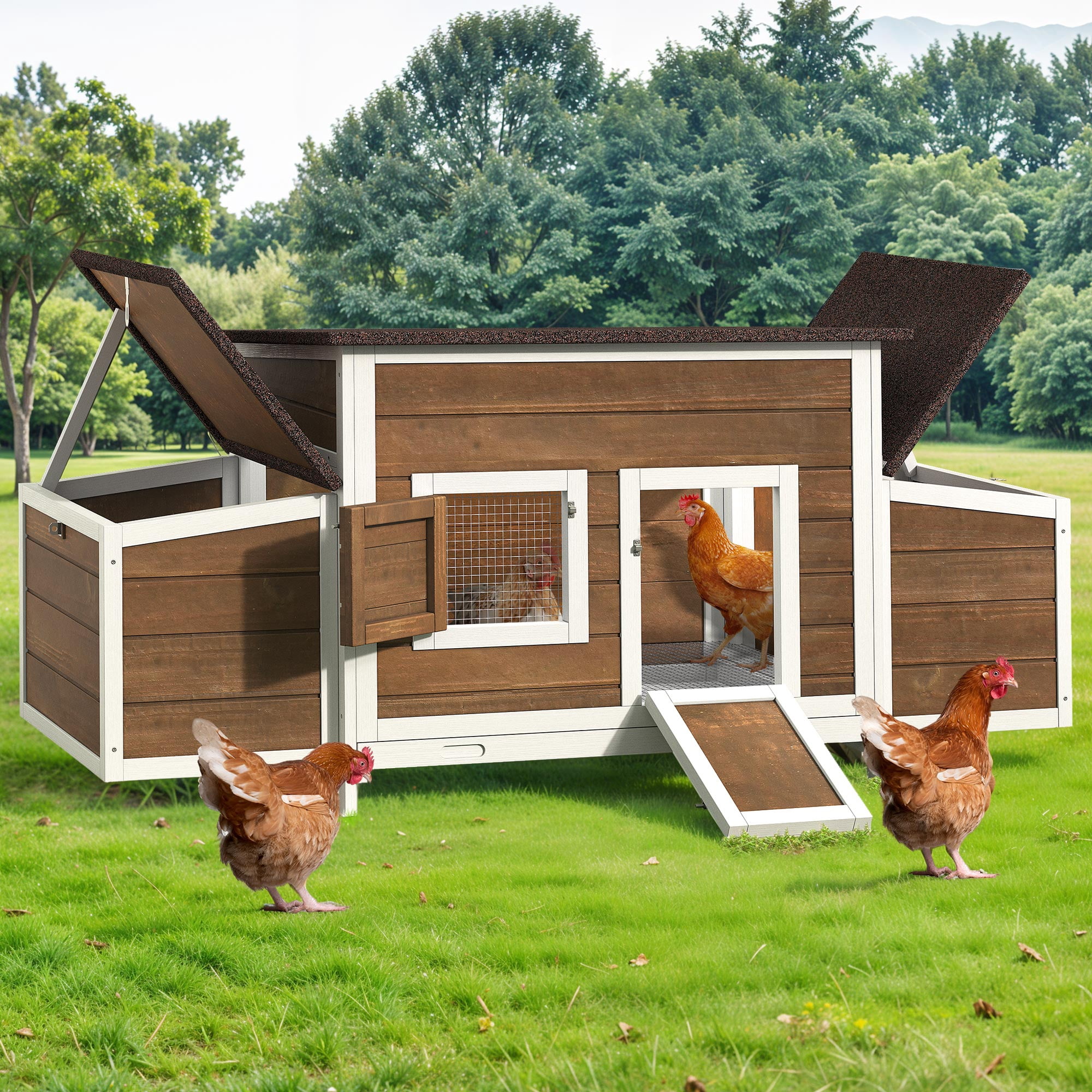 ModFusion 67-Inch Wooden Chicken Coop with Weatherproof Roof & 2 ...