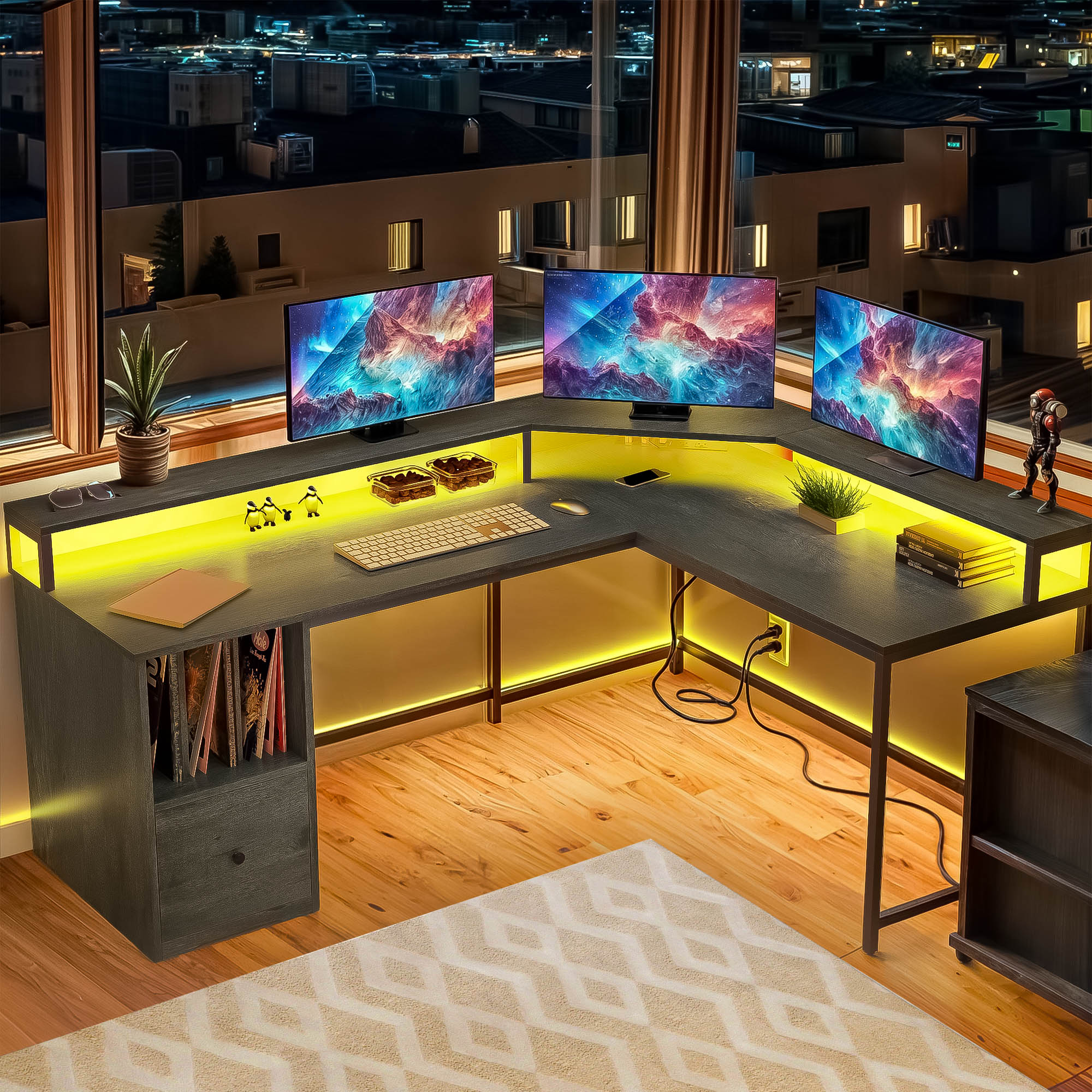 ModFusion 67” L-Shaped Computer Desk for Home Office with Monitor Stand ...