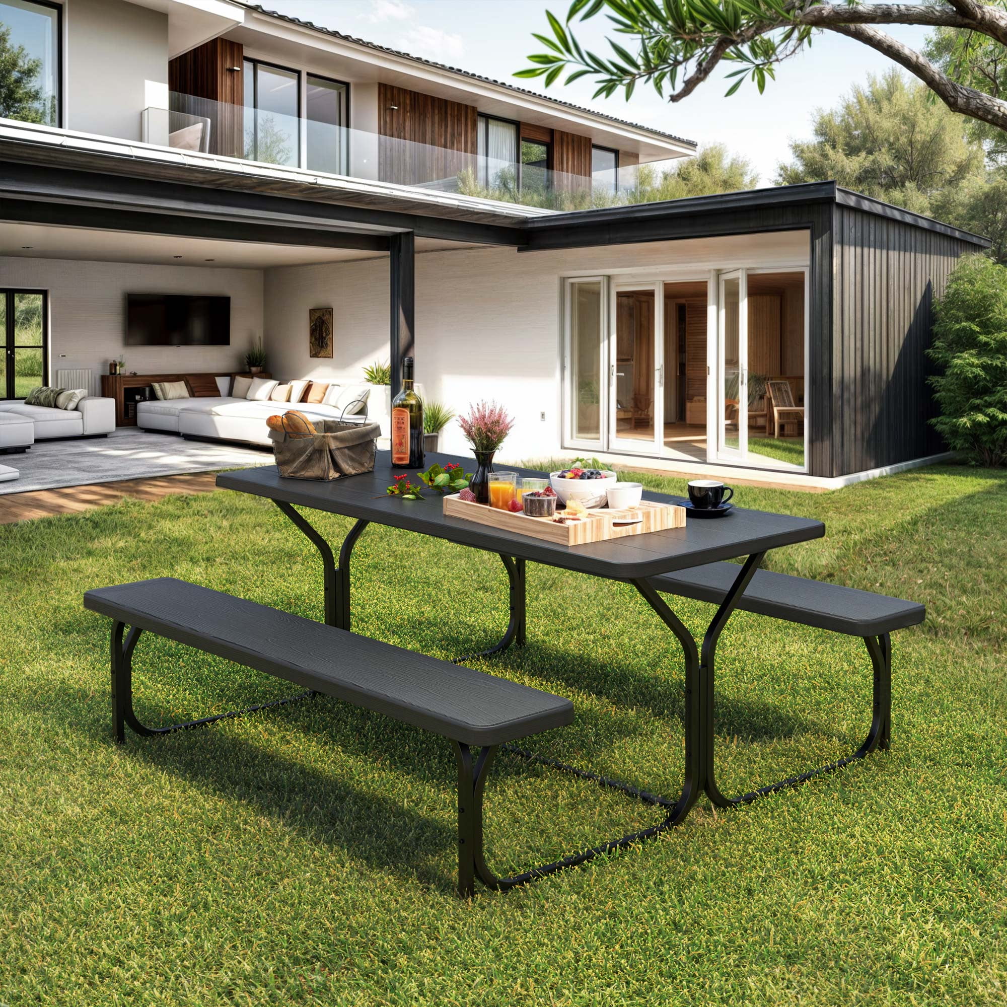 ModFusion 6ft Picnic Table Bench Set with Sturdy Steel Frame ...