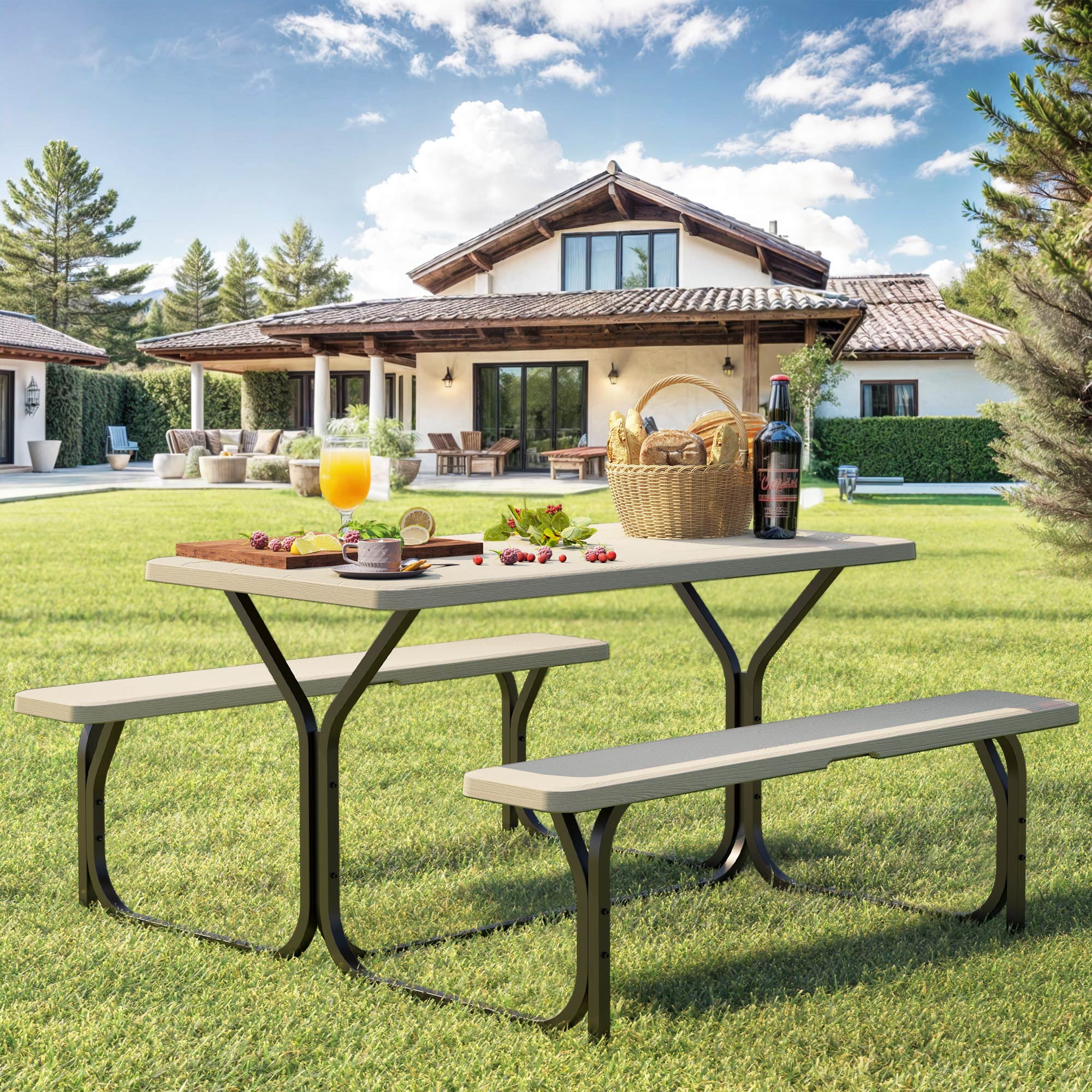 ModFusion 6ft Picnic Table Bench Set with Sturdy Steel Frame ...