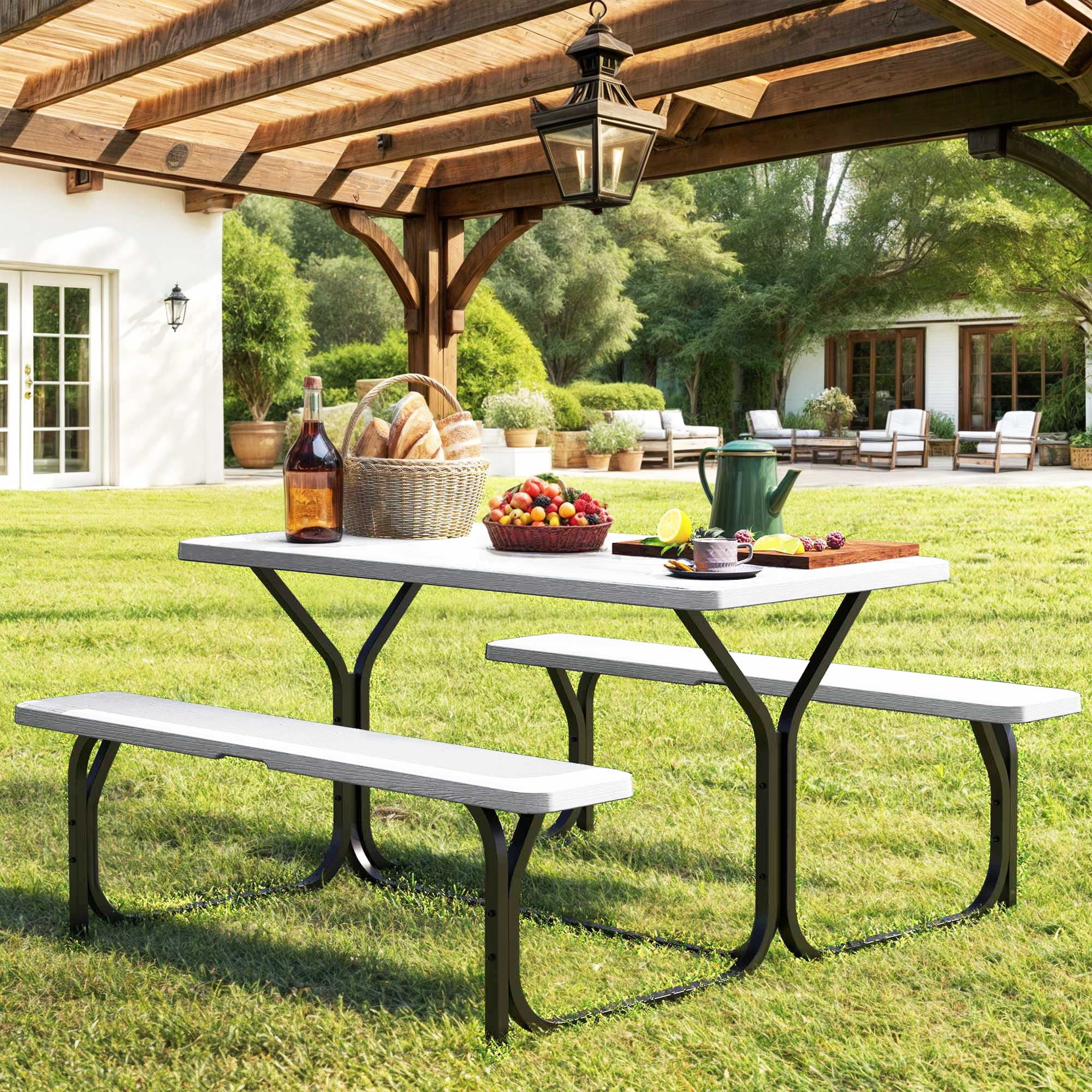 ModFusion 6ft Picnic Table Bench Set with Sturdy Steel Frame ...