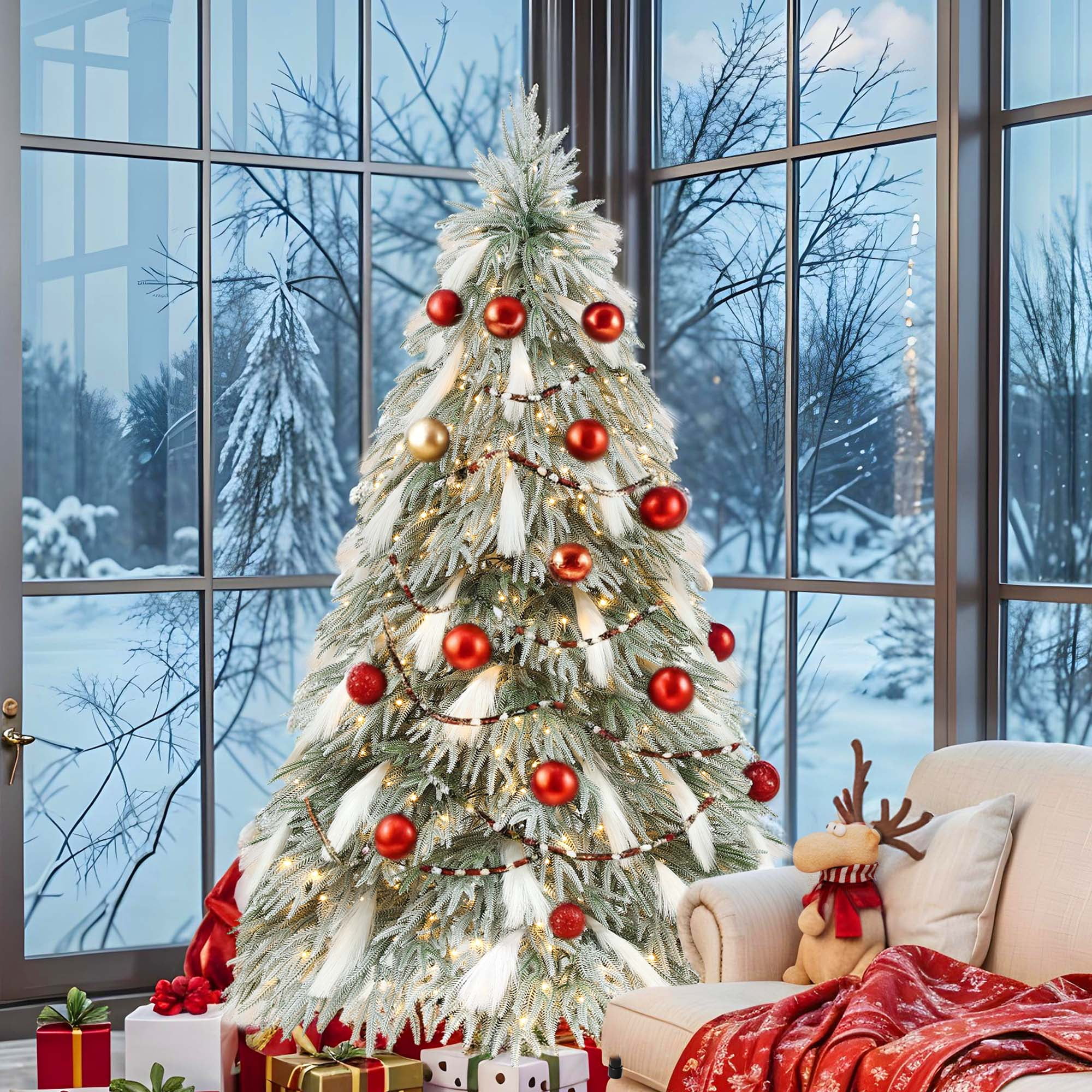 ModFusion 6ft Pre-Lit Flocked Natural Drooping Pampas Christmas Tree ...