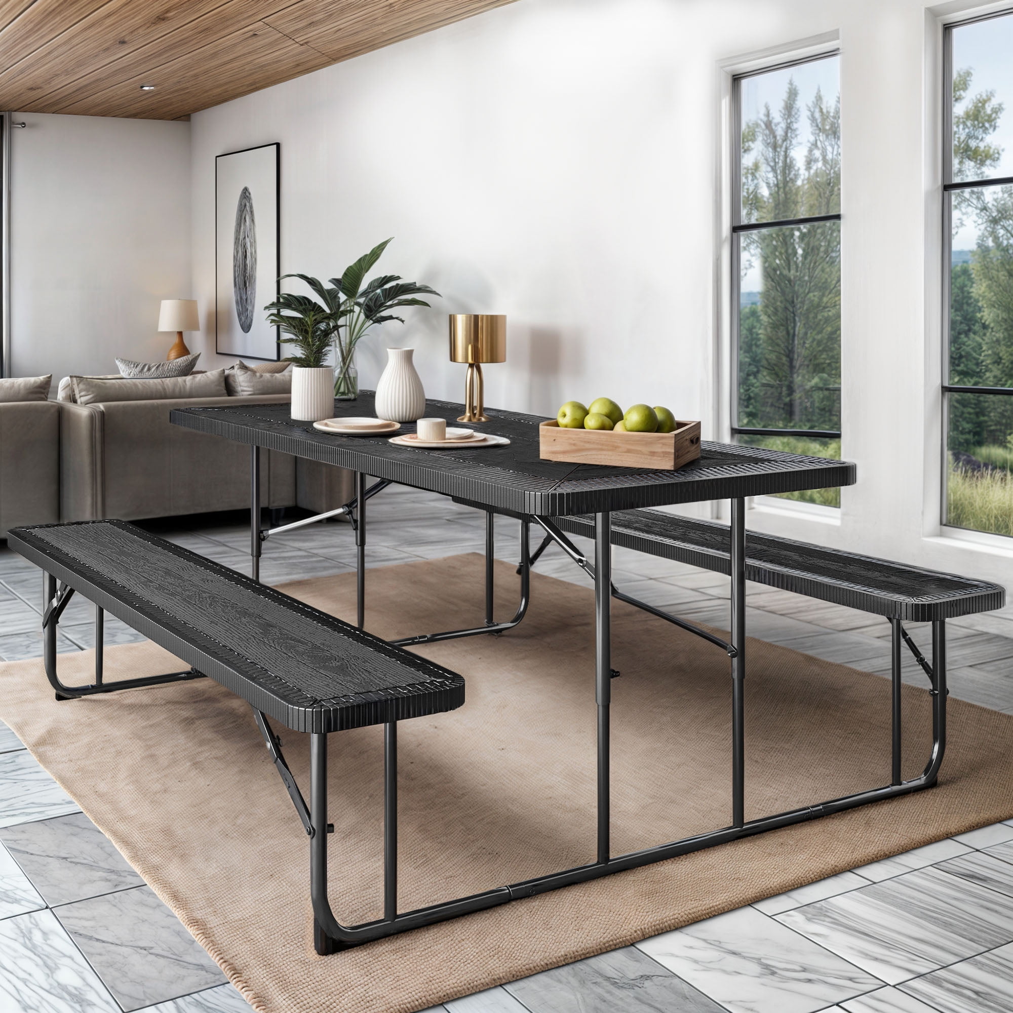 ModFusion 6ft Rattan Texture Folding Picnic Table Set with Stable Steel ...