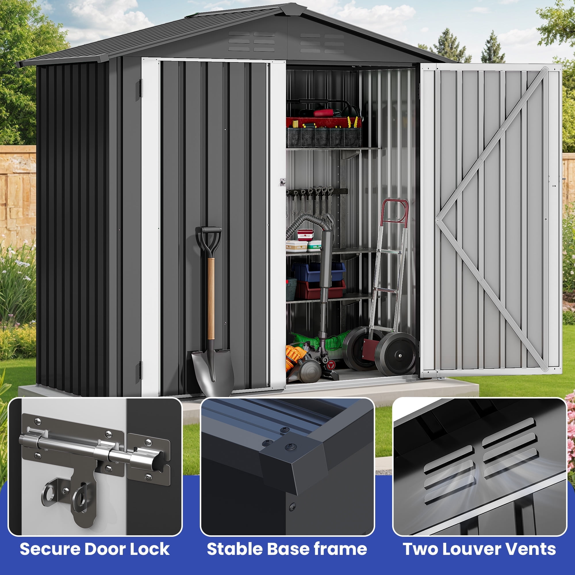 ModFusion 5.6x3.2 ft Storage Shed with Lockable Double Door, Heavy Duty ...