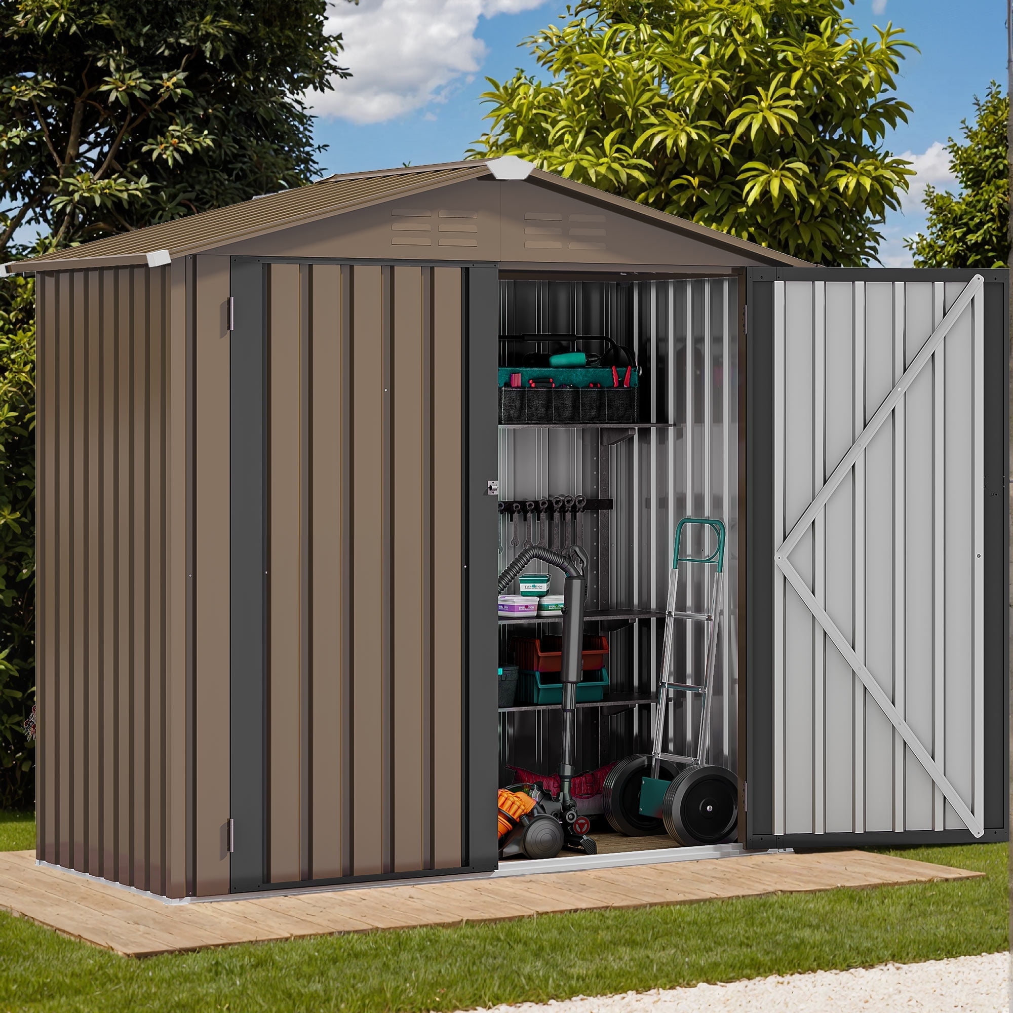 ModFusion 6x4 ft Storage Shed with Protective Coating, 2 Lockable Doors ...