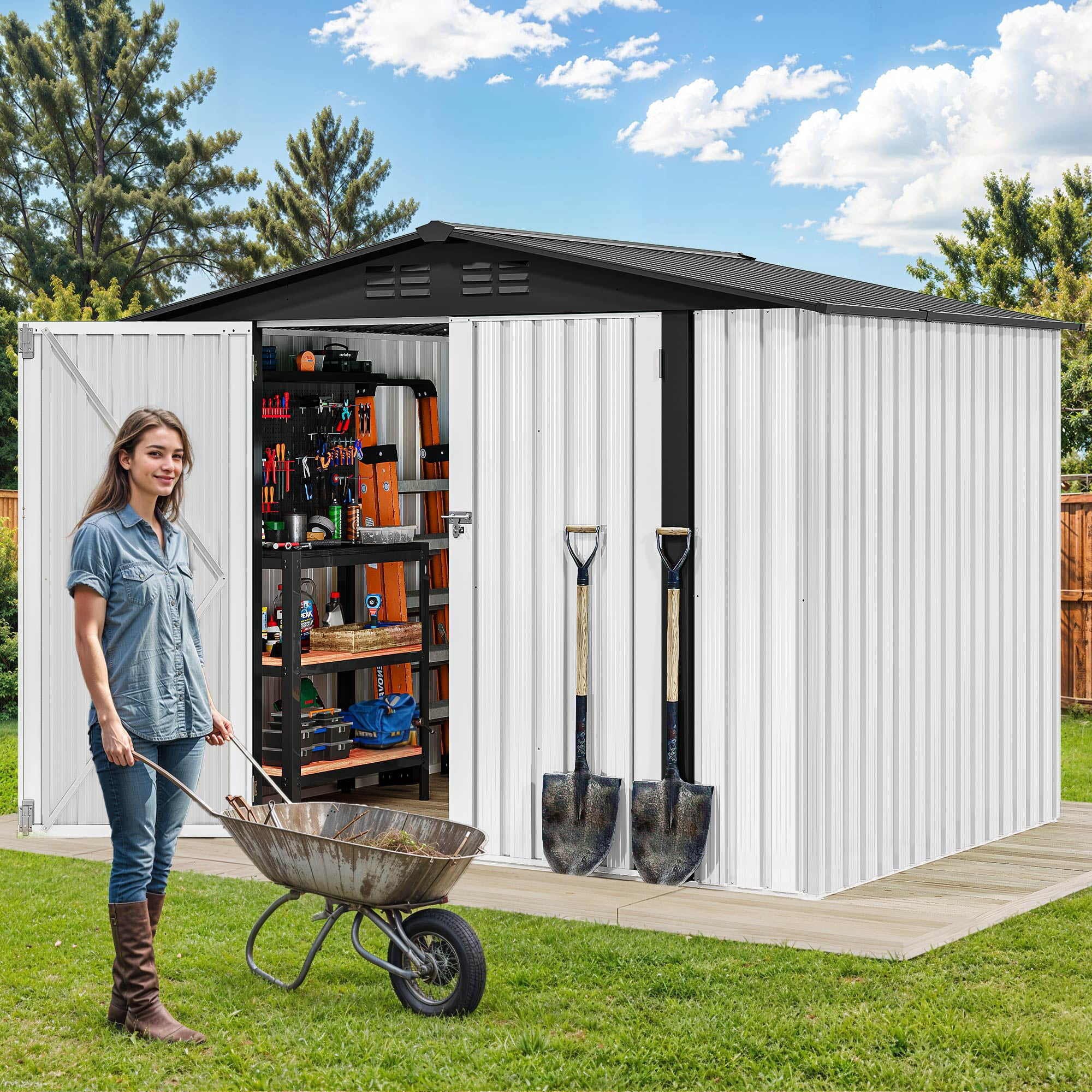 ModFusion 7.5x5 ft Storage Shed with Door, Reinforcement Metal Frame ...