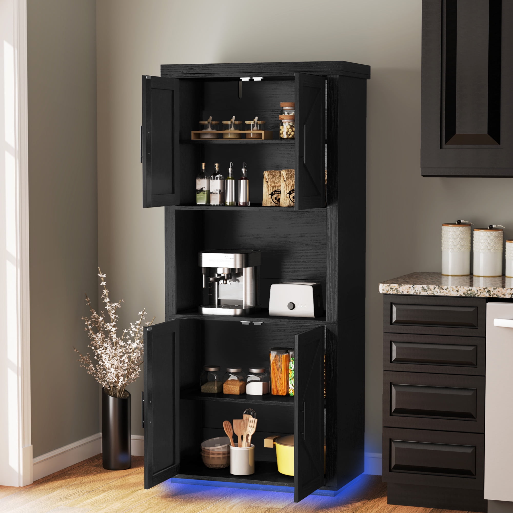 ModFusion 70.9-Inch Tall Pantry Storage Cabinet with Power Strip, LED ...