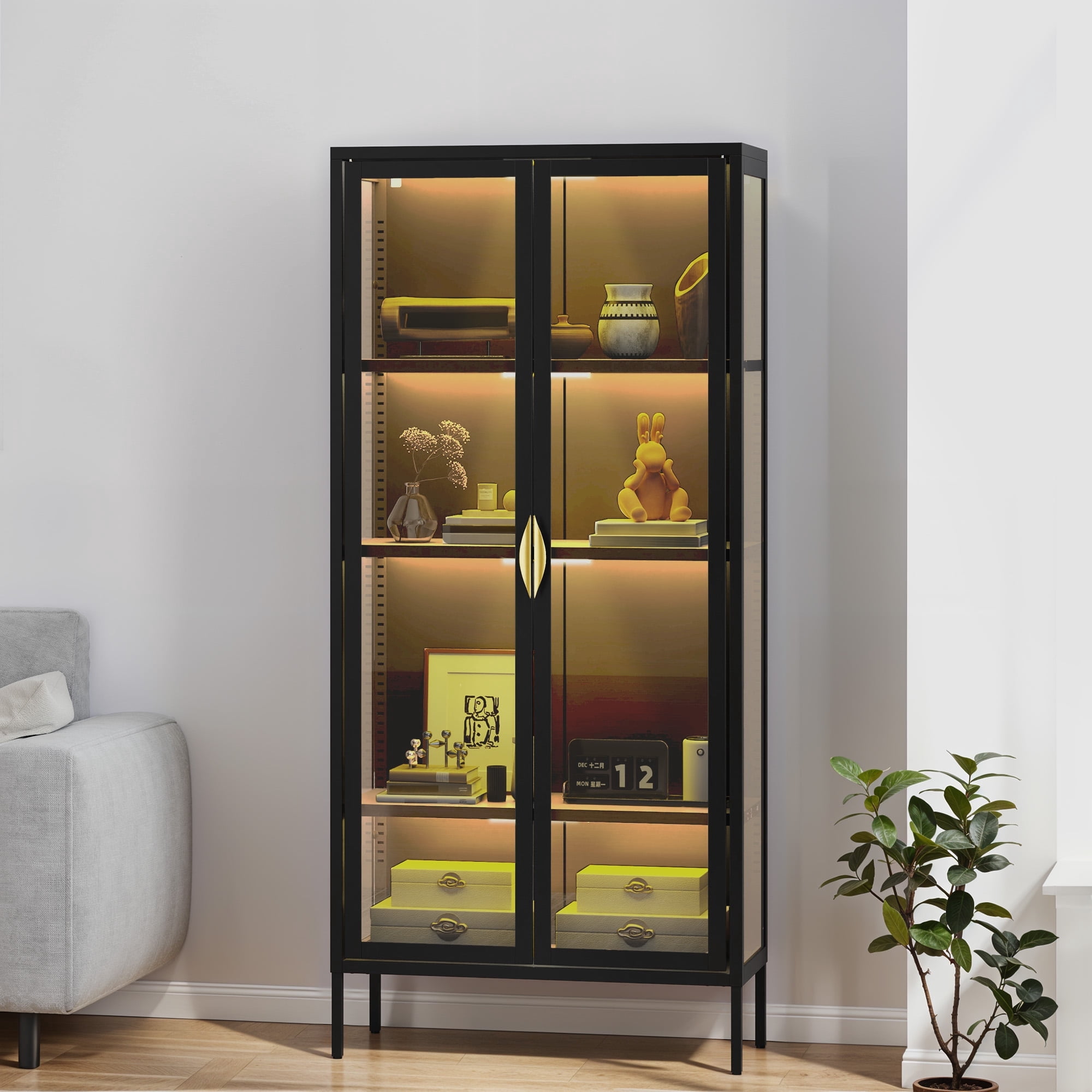 ModFusion 70” Display Storage Cabinet with LED Sensor Lights, 4-Tier ...