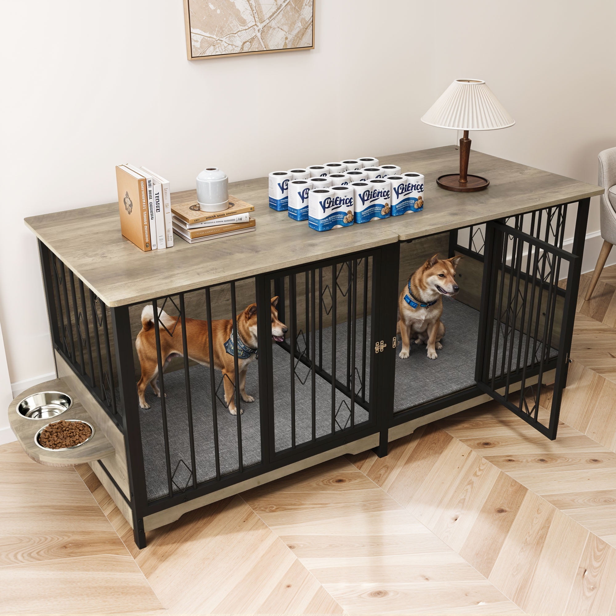 ModFusion 71" Multifunction Dog Crate Furniture with Divider, Rotatable ...