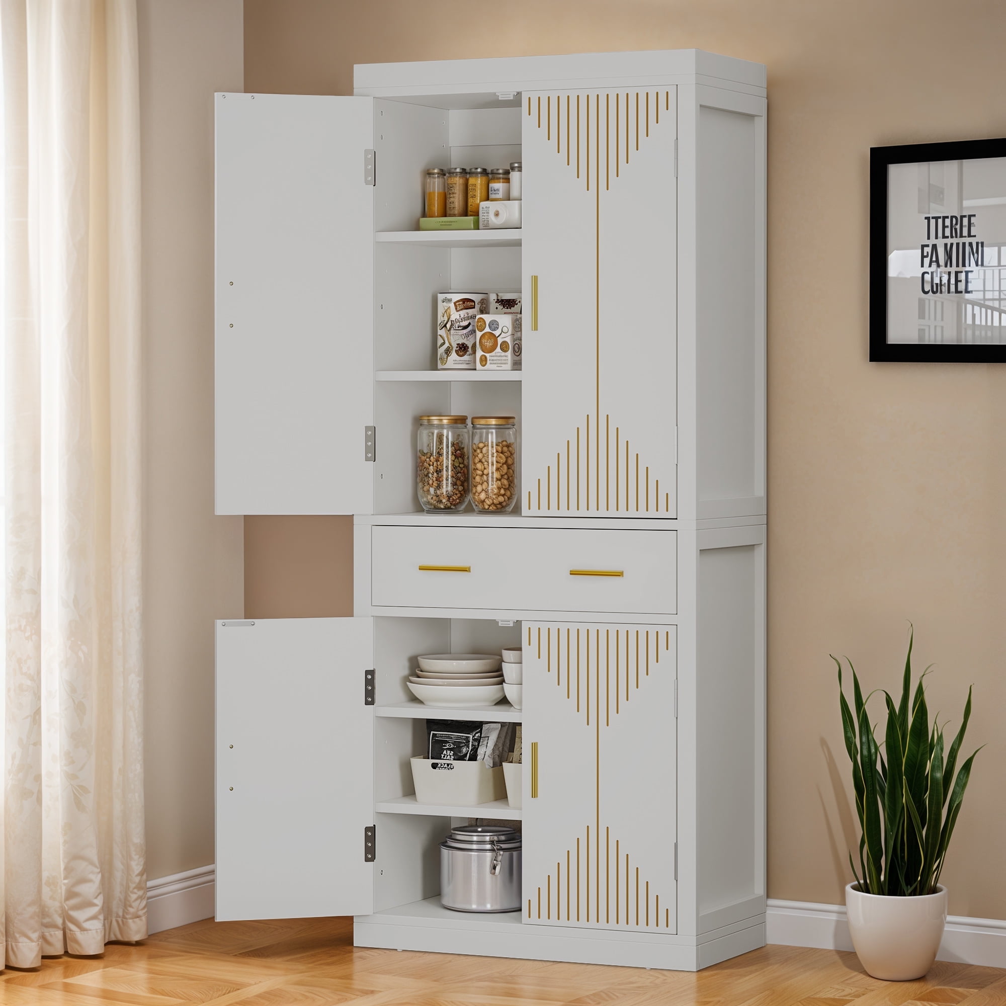 ModFusion 72" Tall White Kitchen Pantry Cabinet with Adjustable Shelves ...