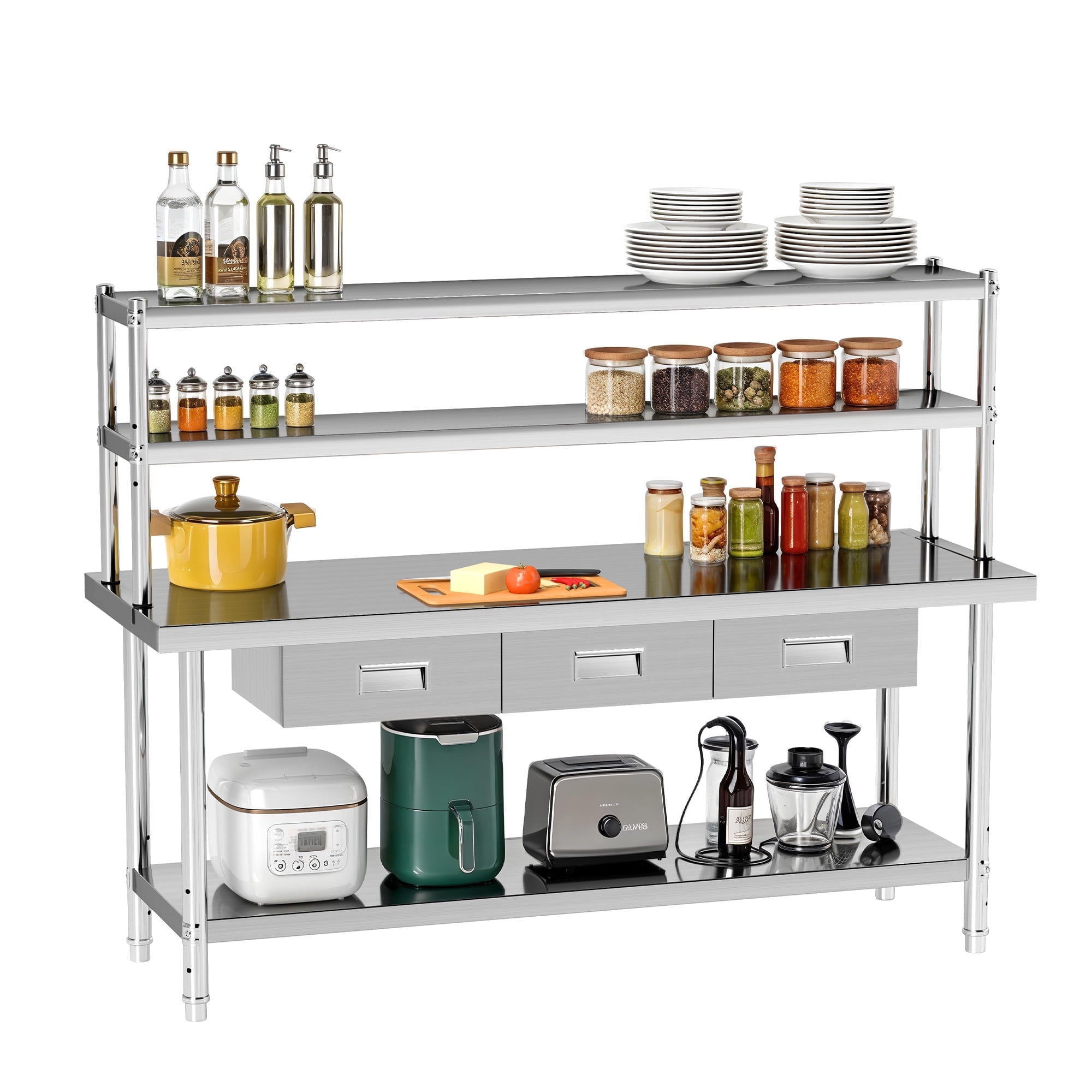 ModFusion 72" x 24" Stainless Steel Table with Adjustable Overshelves ...