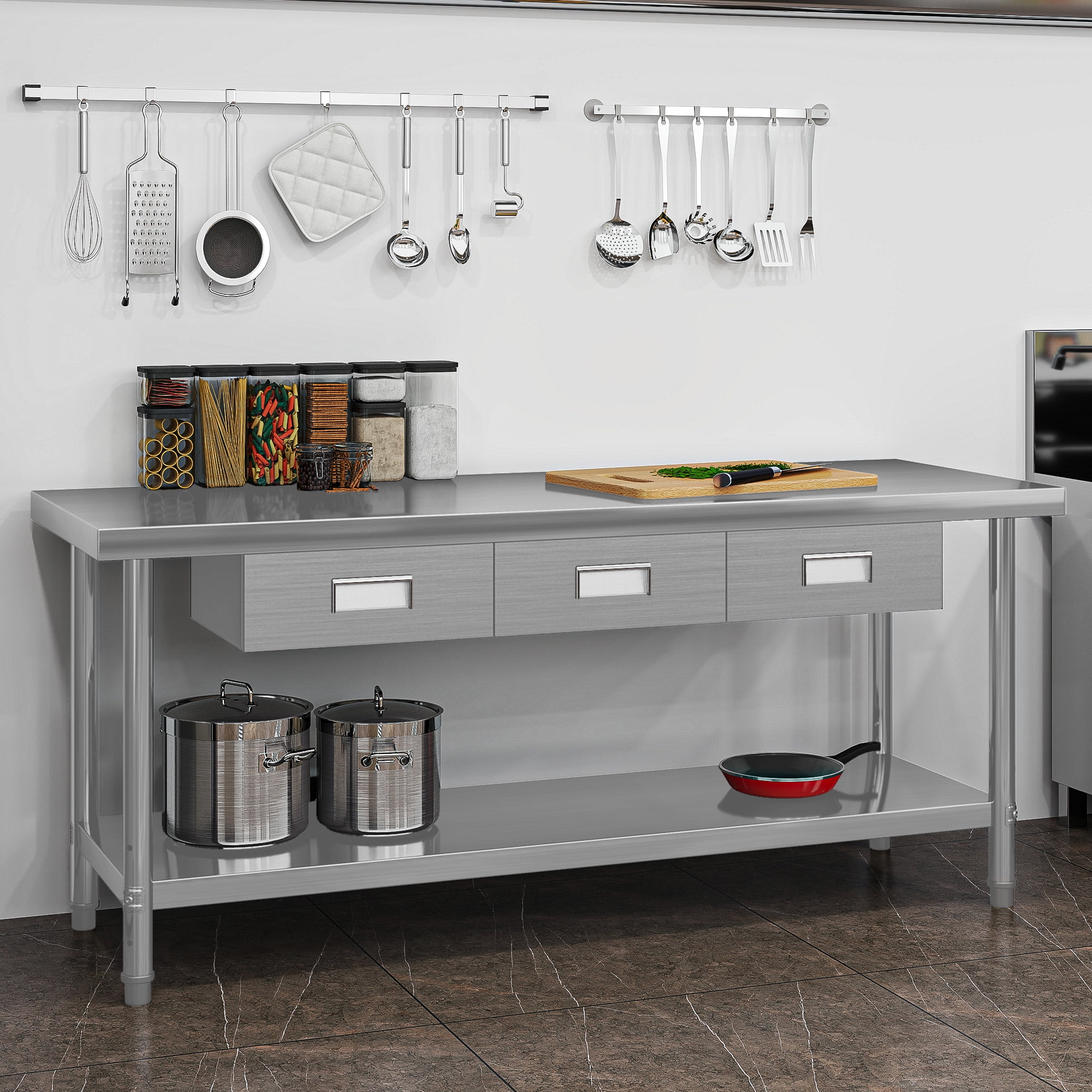 ModFusion 72x24-Inch Stainless Steel Kitchen Table with 3 Drawers ...