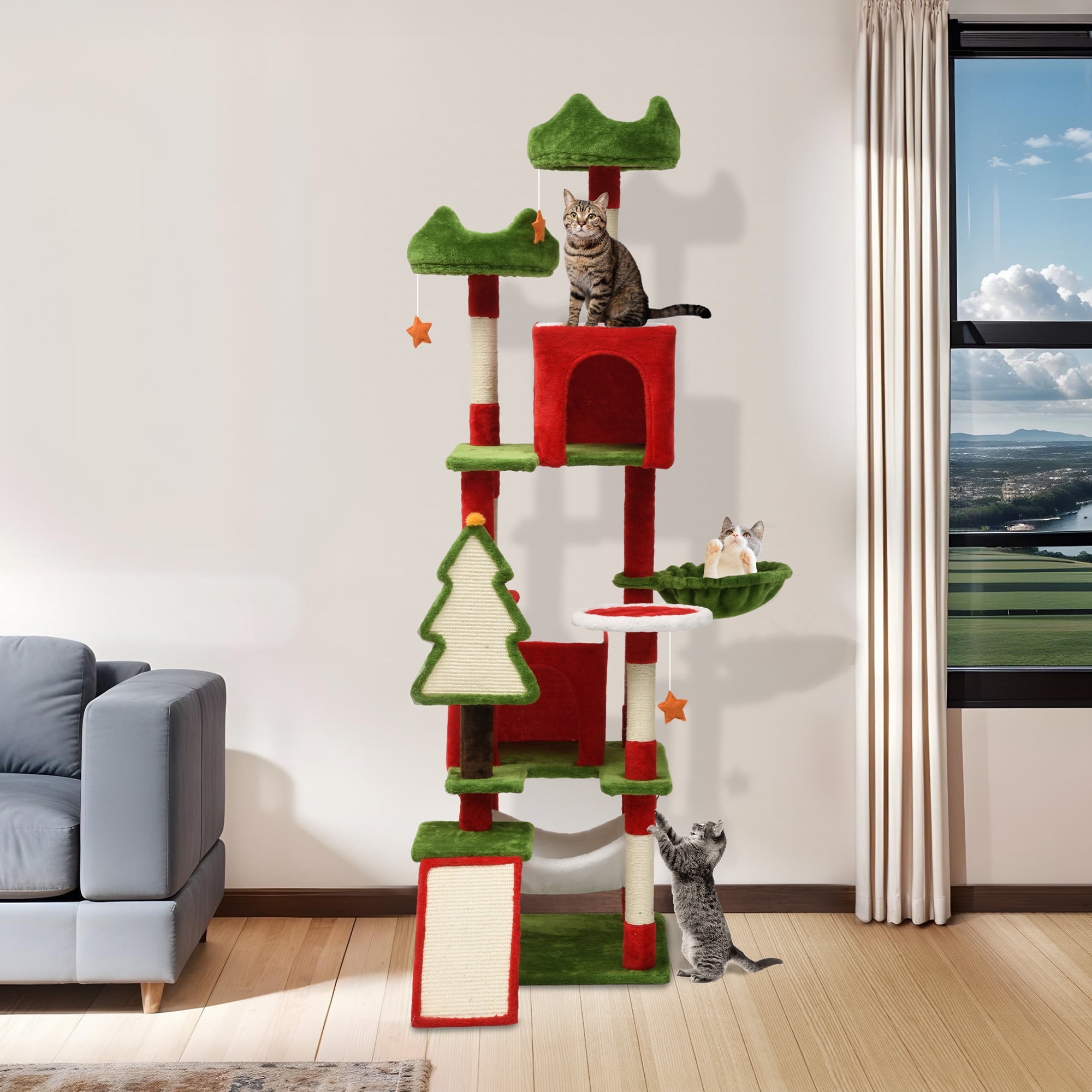 ModFusion 75" Christmas-Themed Cat Tree Tower with 8 Levels for Small to Medium Cats - Walmart.com