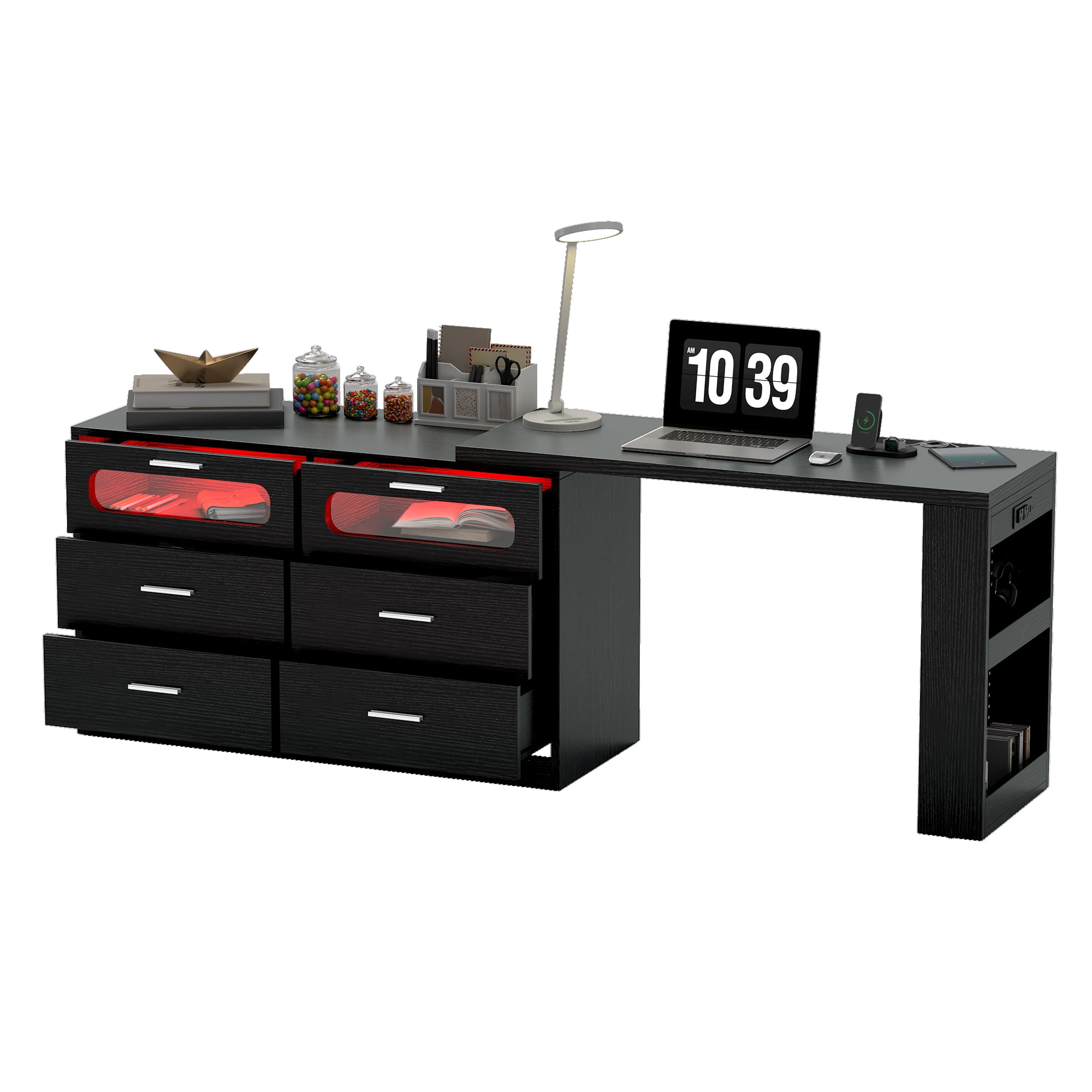 ModFusion 78.74" Black 360° Rotatable & Extendable Computer Desk with ...