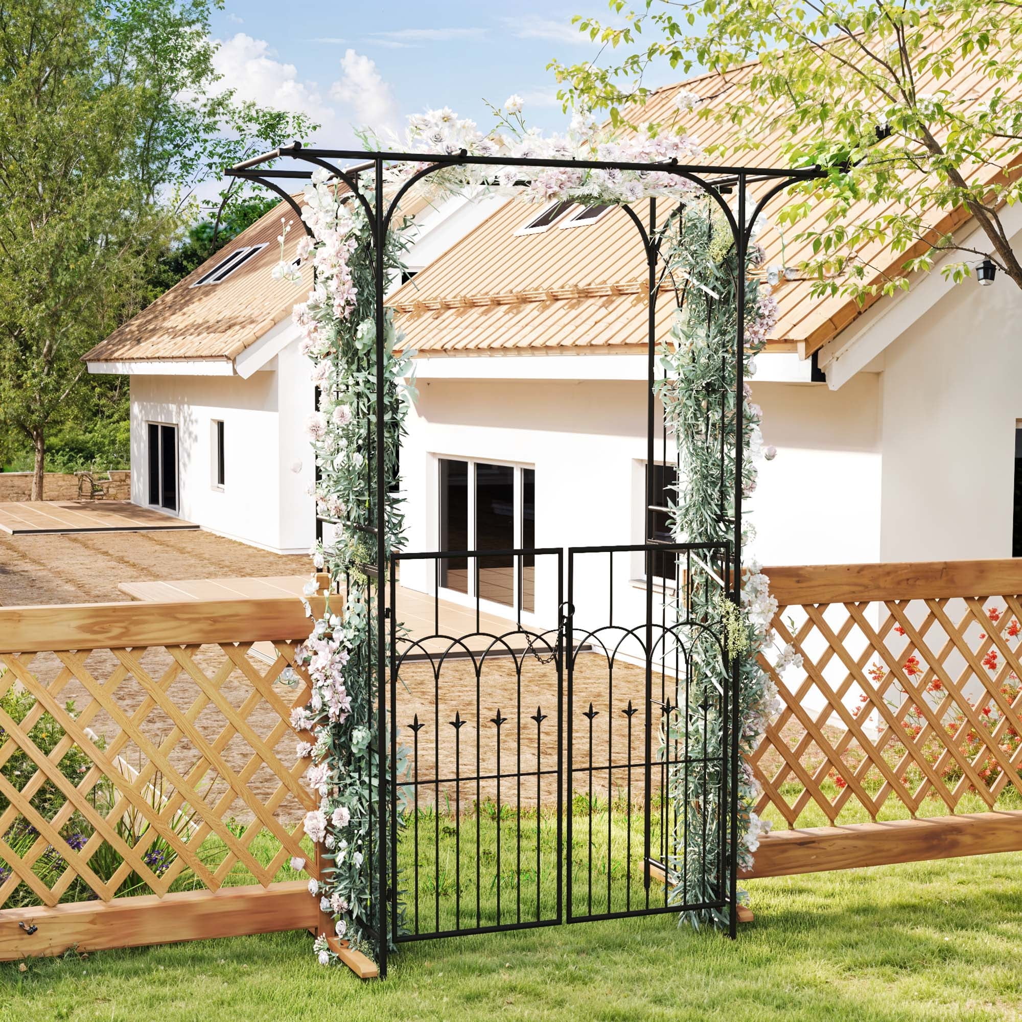 ModFusion 80-Inch Tall Garden Arbor with Lockable Gate, Trellis Roof ...