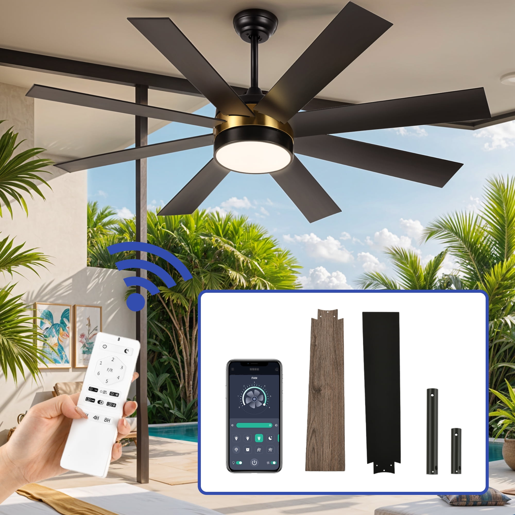 ModFusion 80" Modern Minimalist Ceiling Fan with LED Light, Matte Black ...