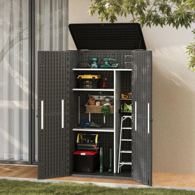 ModFusion 81-Inch Resin Storage Shed with Floor, Lockable Double Doors ...