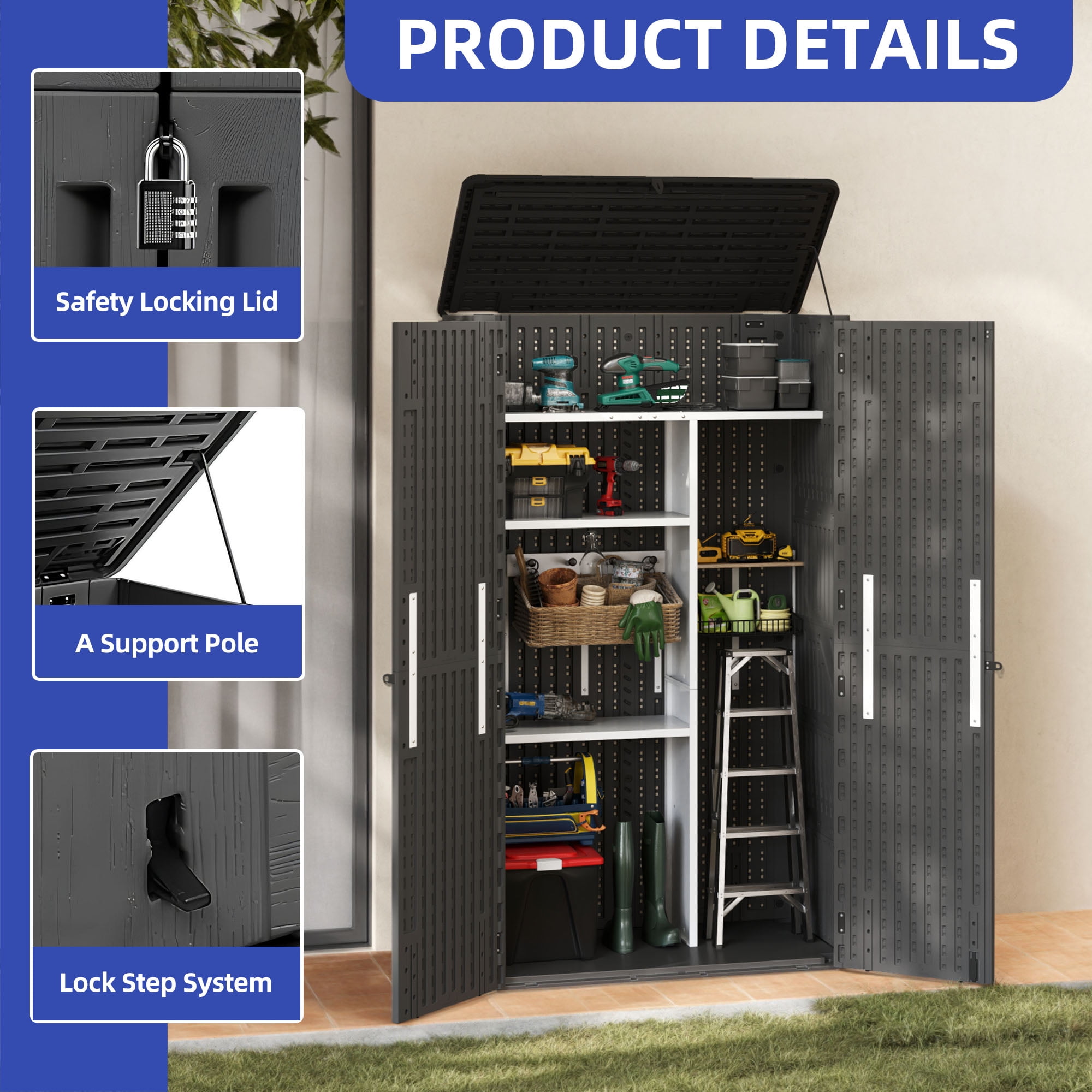 ModFusion 81-Inch Resin Storage Shed with Floor, Lockable Double Doors ...