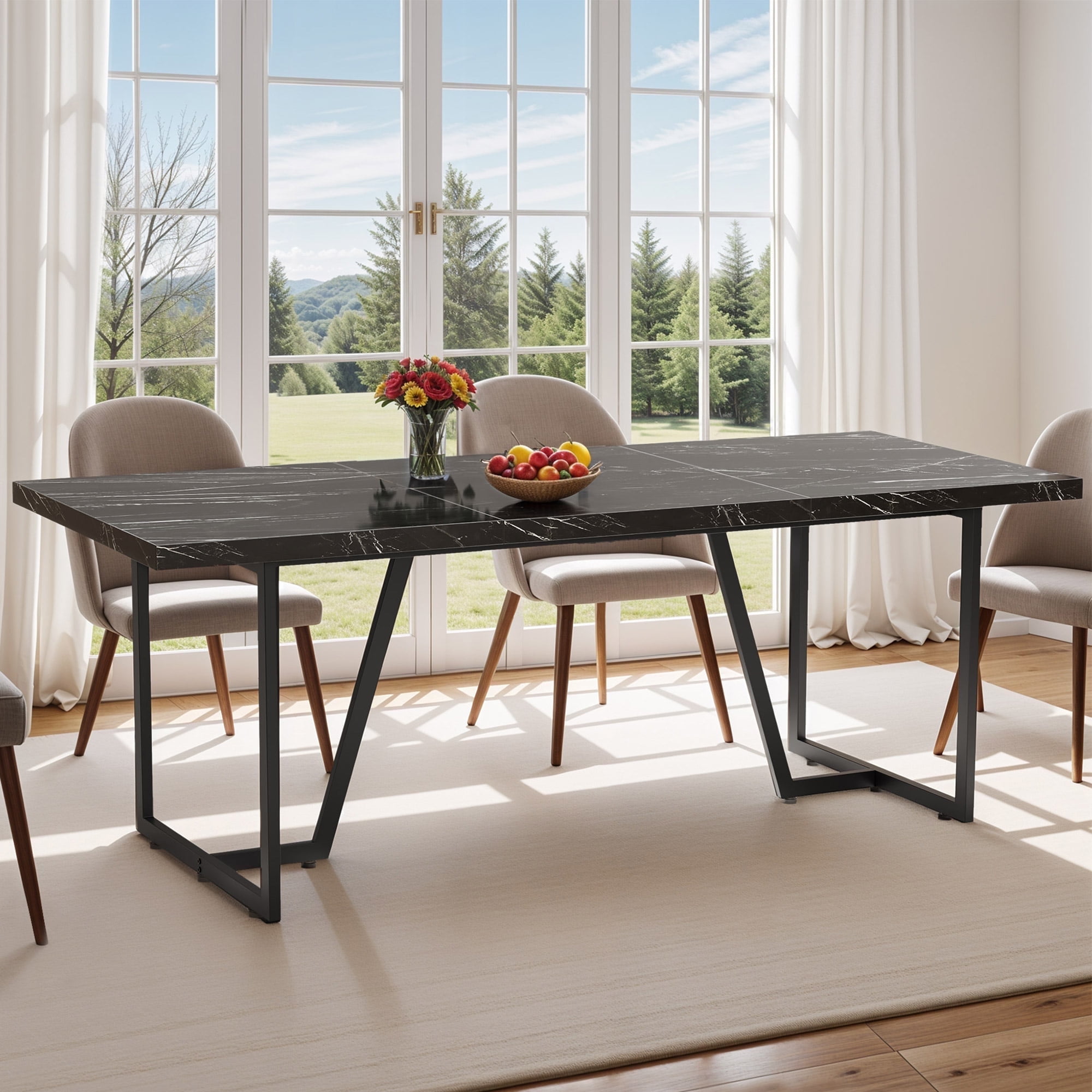 ModFusion 82" Long Dining Table with Stain Resistant Faux Marble ...