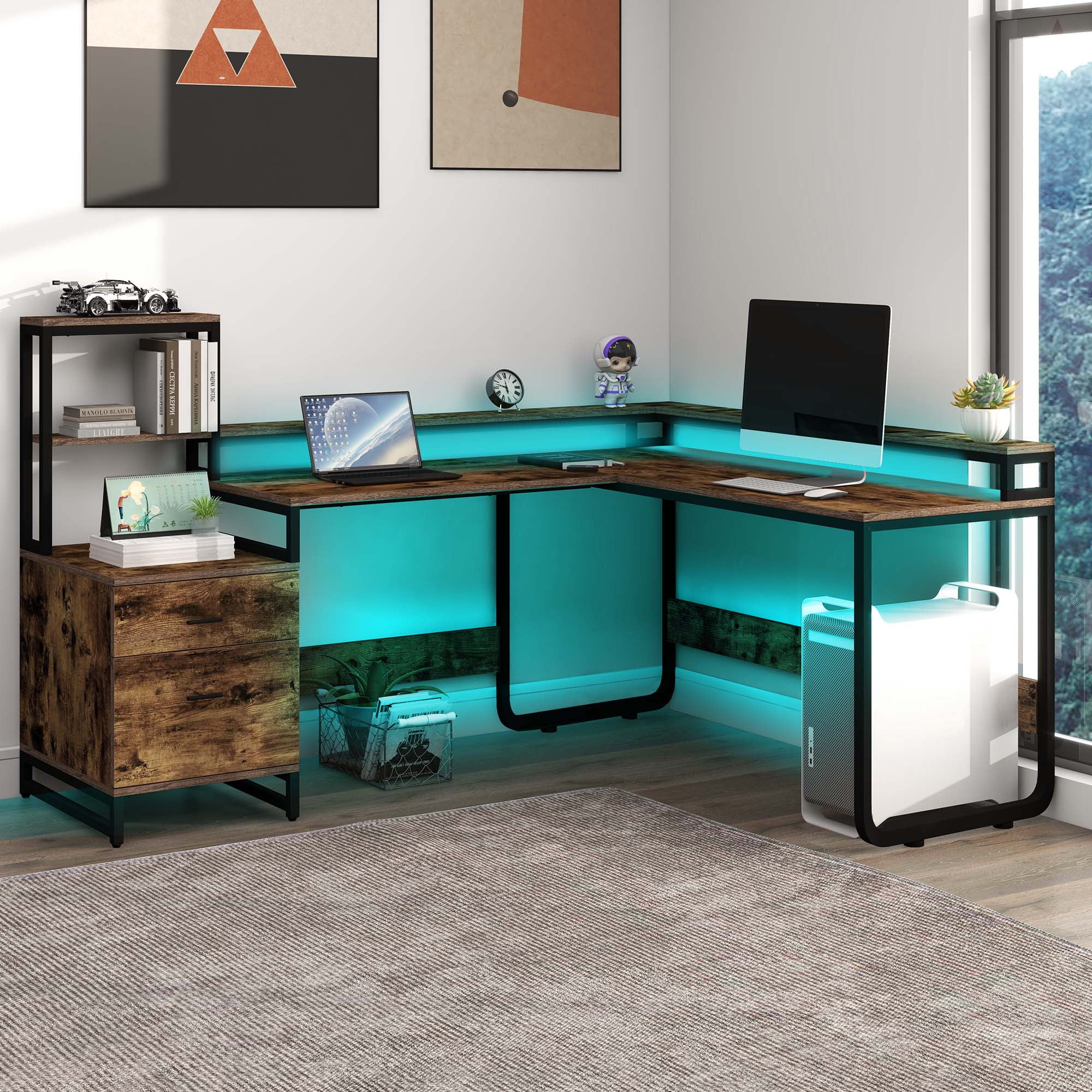 ModFusion 87” Reversible L-Shaped Computer Desk with with Power Outlets ...