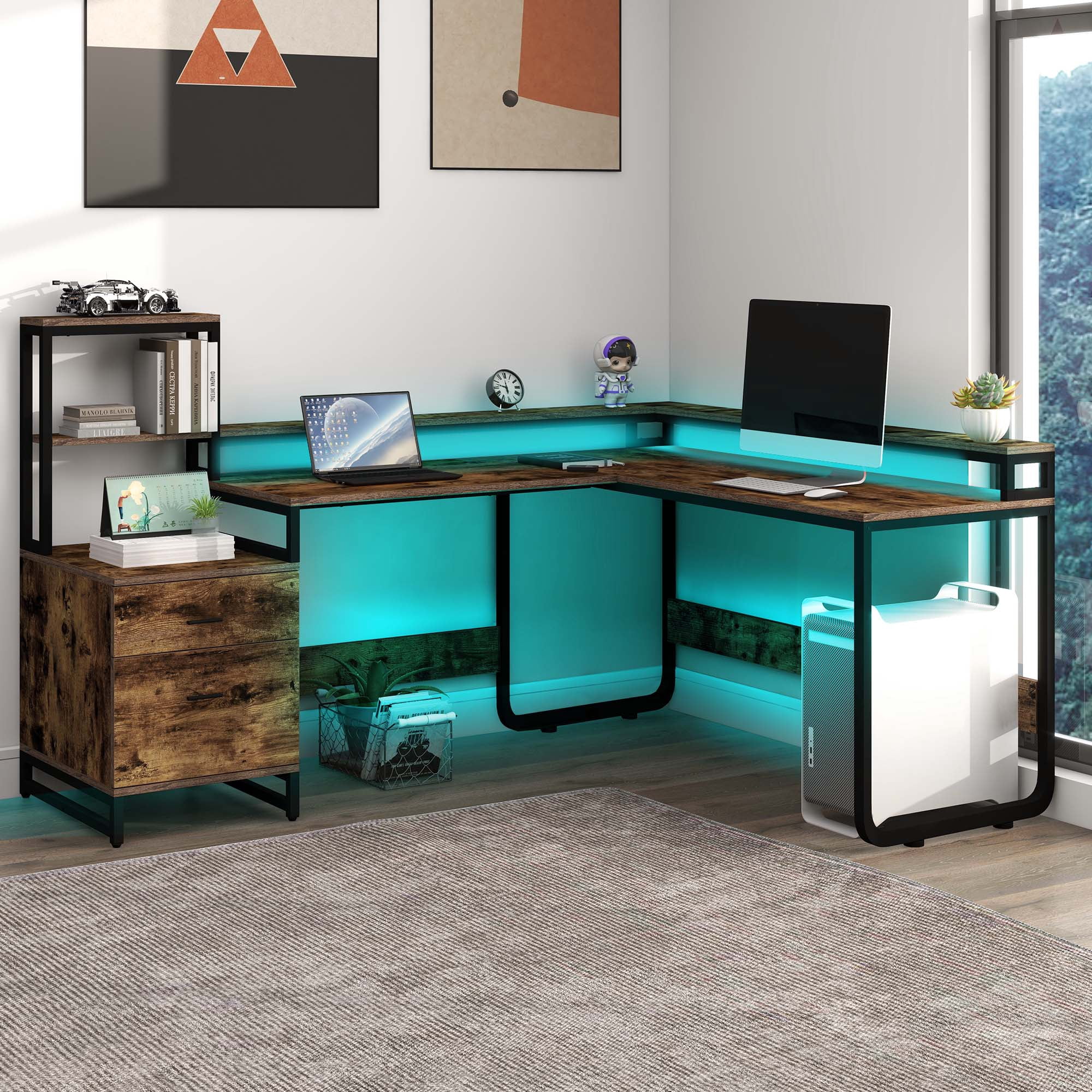 ModFusion 87” Reversible L-Shaped Computer Desk with with Power Outlets ...