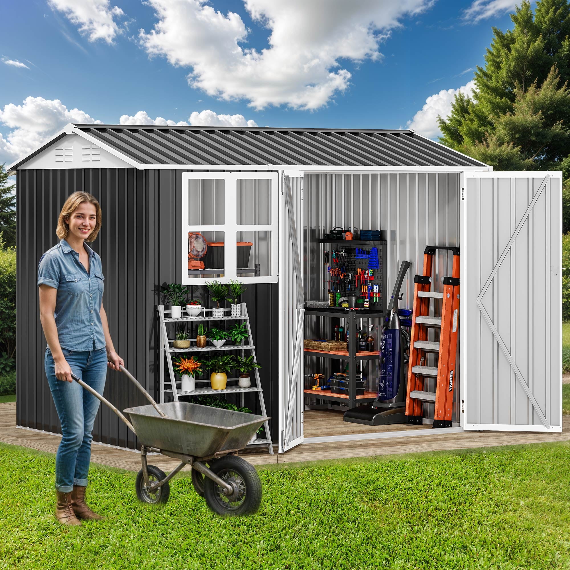 ModFusion 8'x6' Storage Shed, Large Window, Galvanized Metal, Vents ...