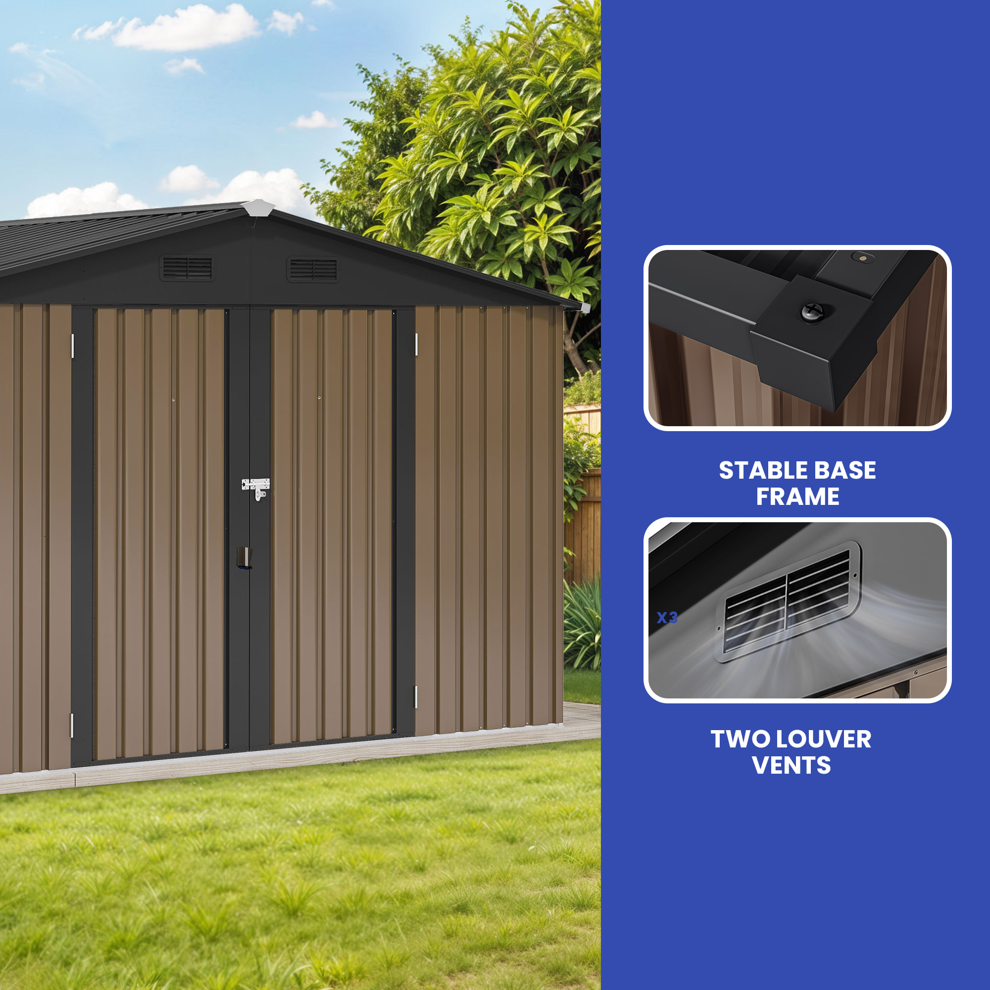 ModFusion 9.2x7.4 FT Metal Storage Shed, Lock, Large Outdoor Garden ...