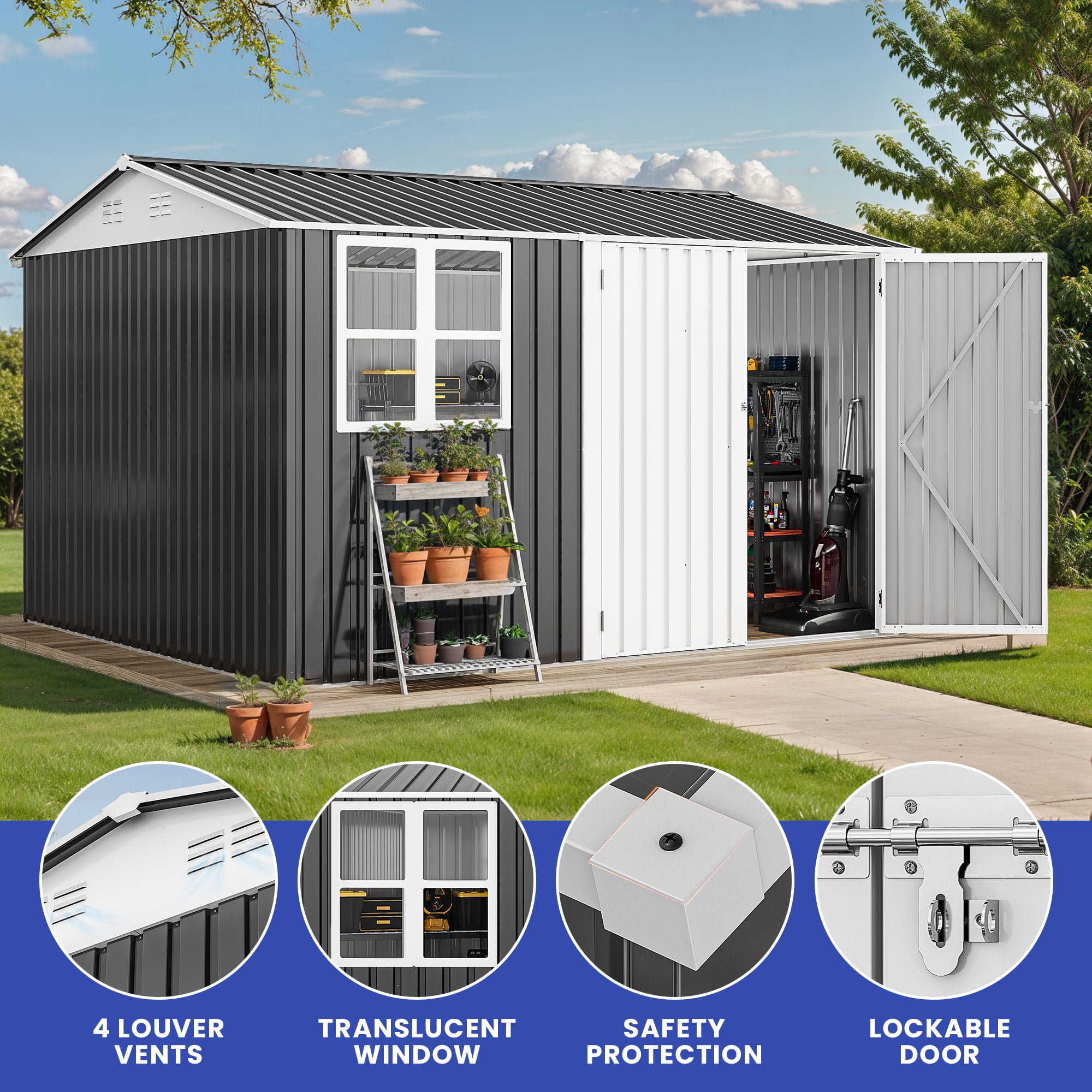 ModFusion 9.48 x 9.58 ft Metal Storage Shed with Dual Locks, Window ...