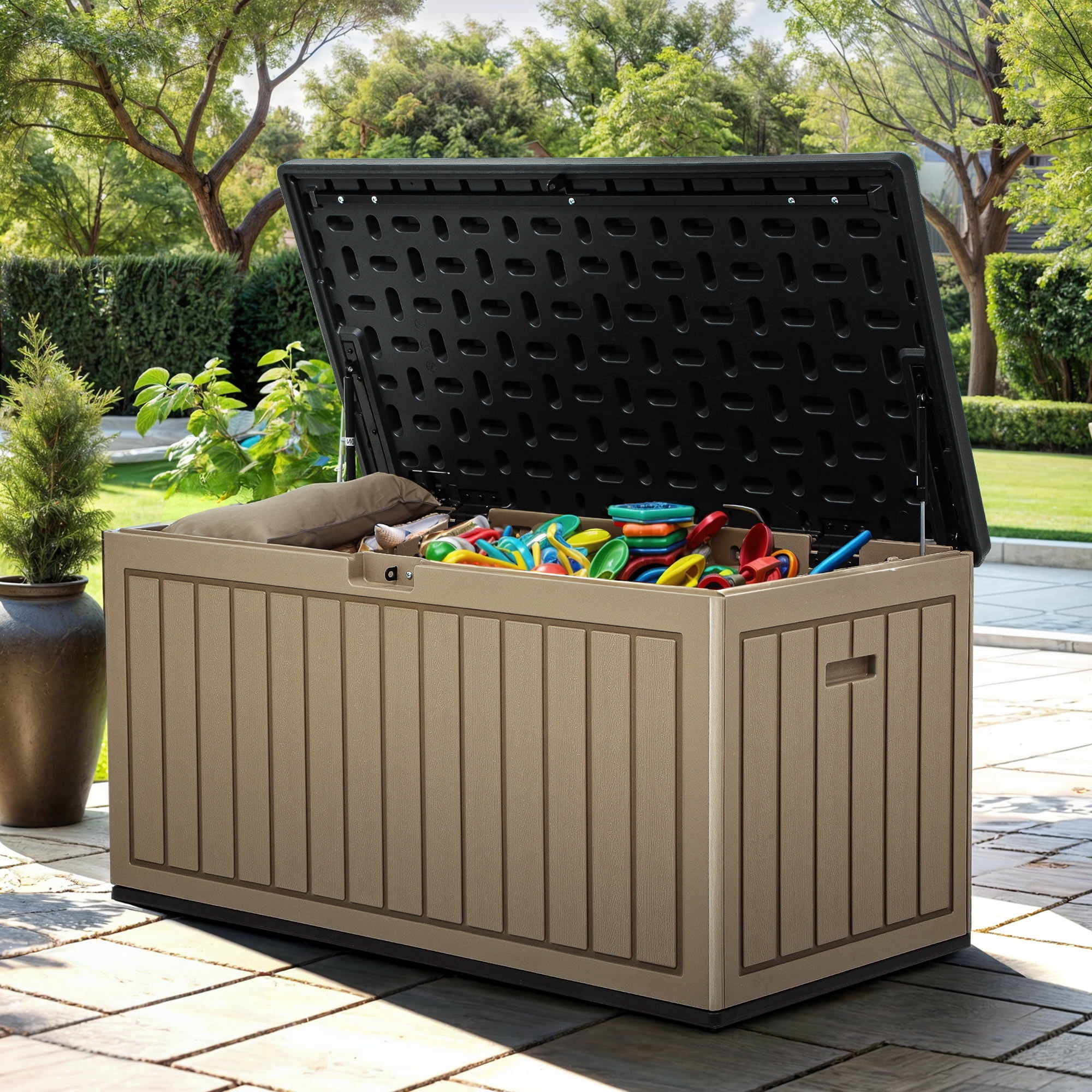 ModFusion 90 Gallon Outdoor Patio Deck Box, Waterproof Large Storage ...