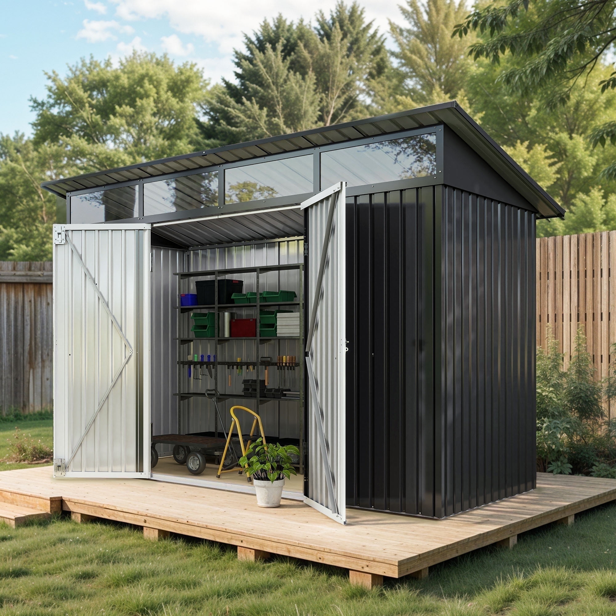 ModFusion 9x4 ft Outdoor Metal Storage Shed with Lockable Double Doors ...