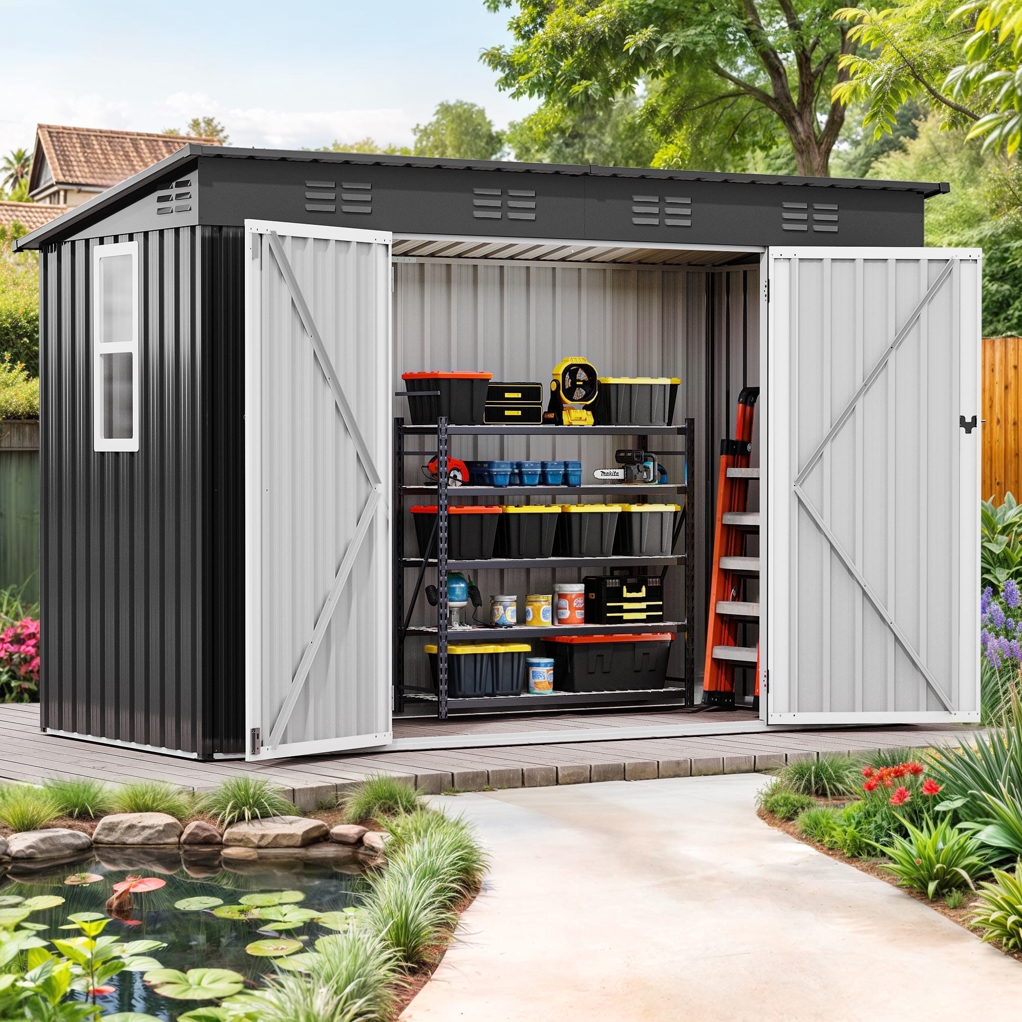 ModFusion 9x4 ft Storage Shed with Multiple Air Vents, Window, Double ...