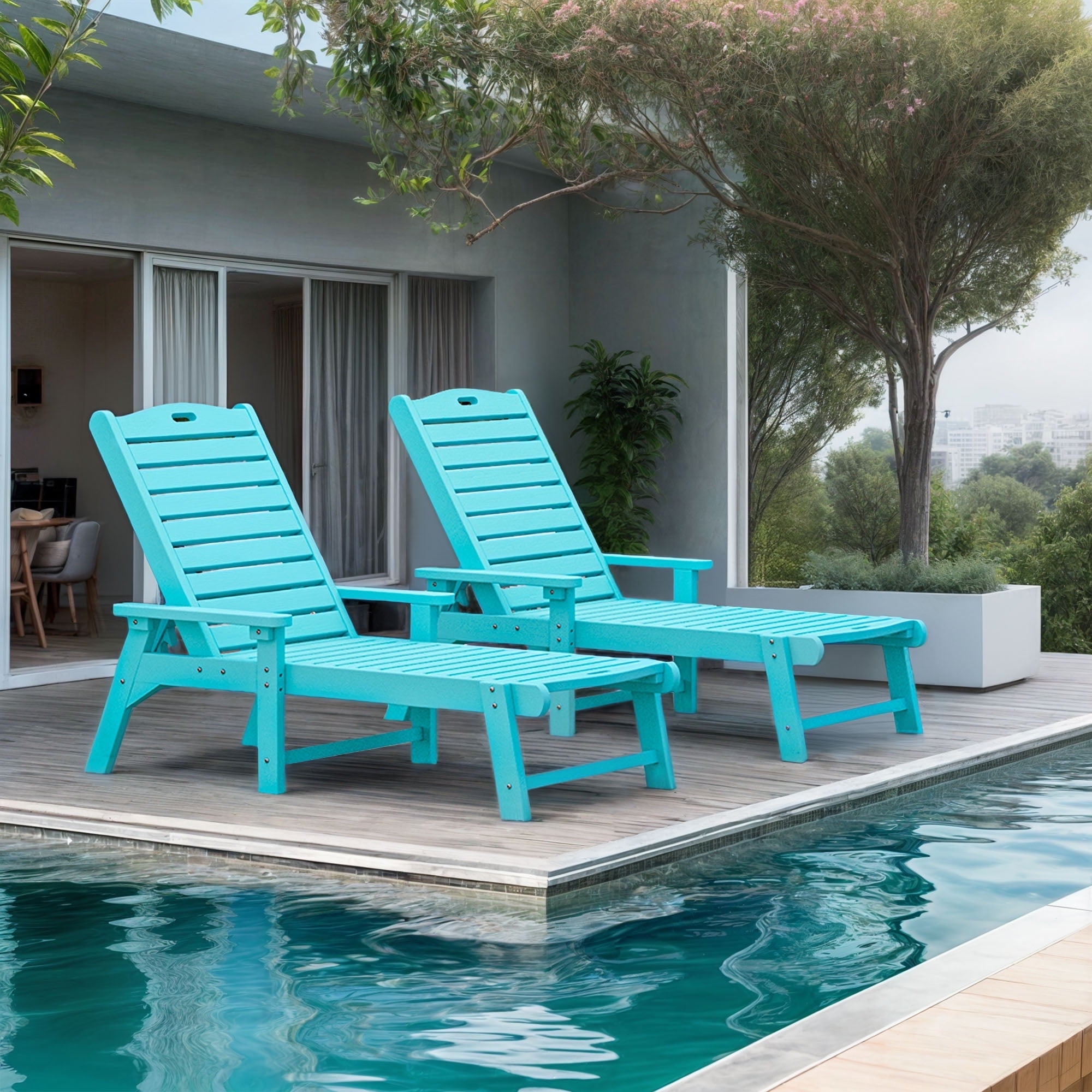 ModFusion Adjustable Blue Resin Poolside Lounge, 5 Mode Backrest, Wide ...