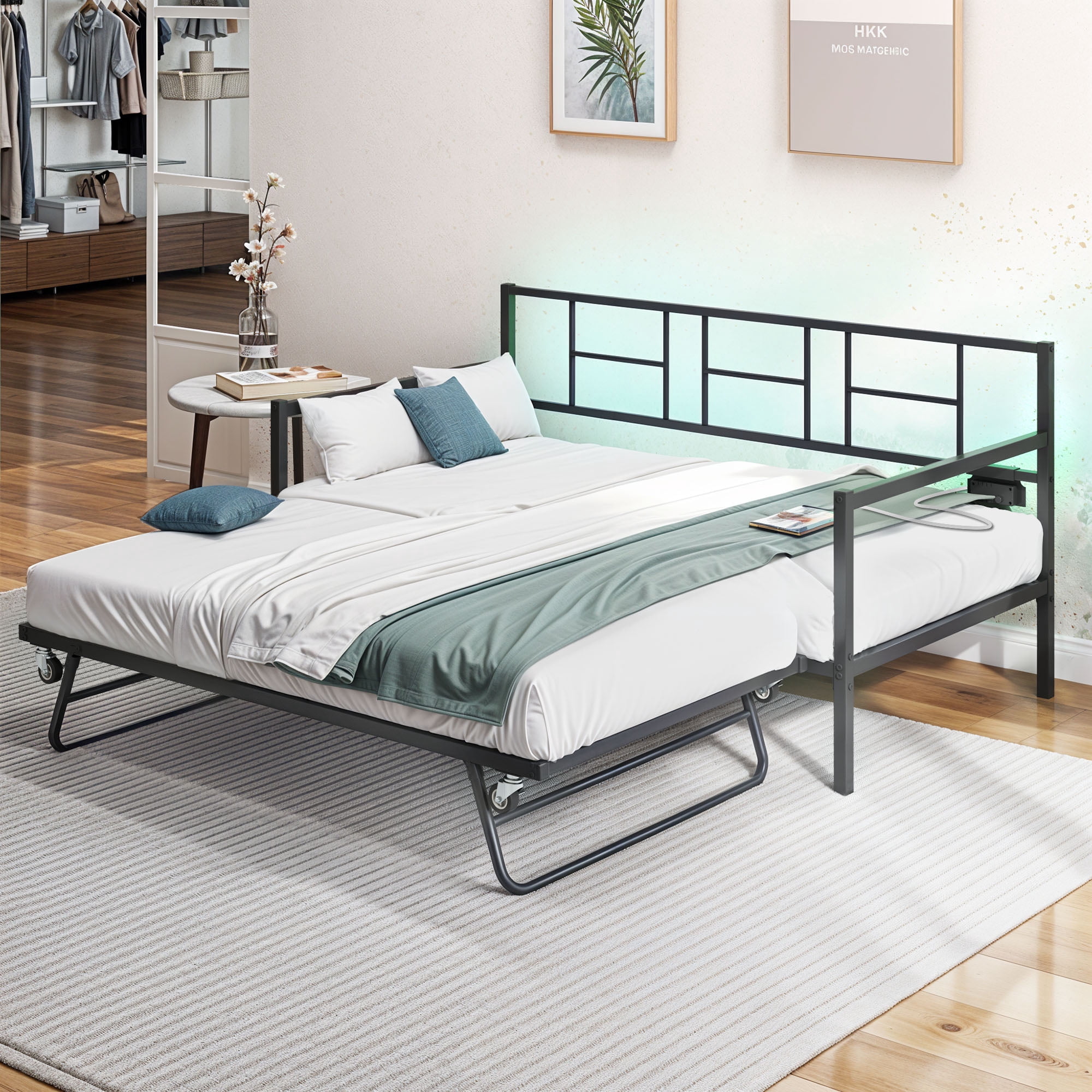 ModFusion Adjustable Twin Bed Frame with Headboard & Foodtrail, Power ...