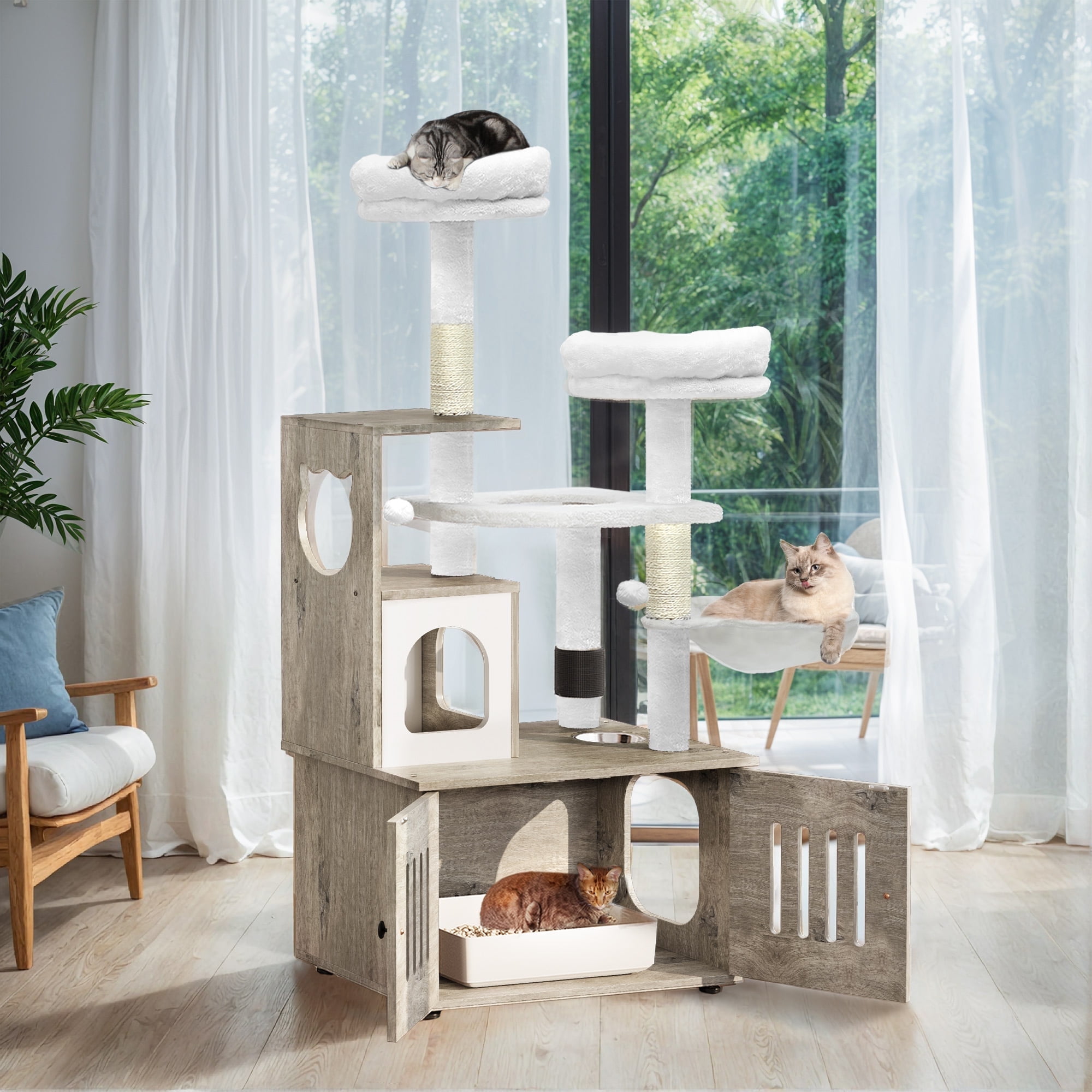 ModFusion All-in-One Cat Litter Box Enclosure, Climbing Tree, and ...