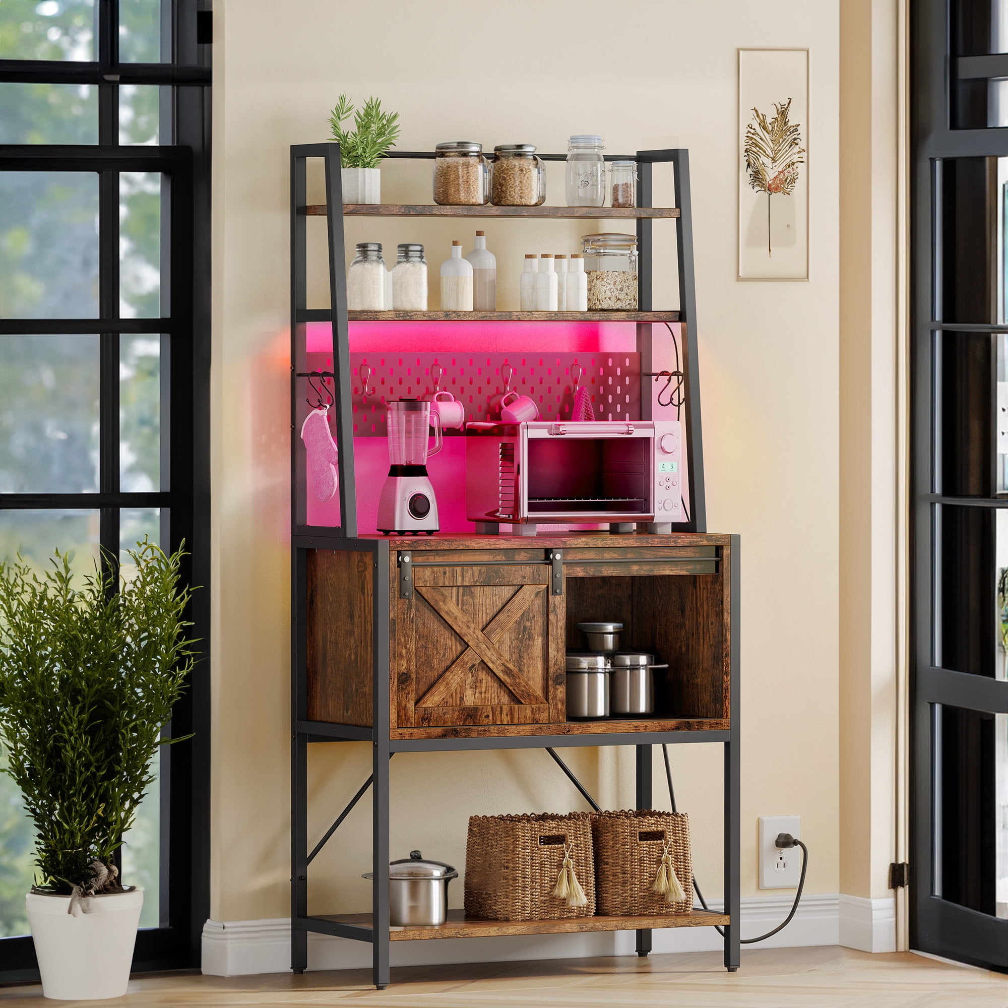 ModFusion Kitchen Island with Sliding Barn Door, AC Outlets, USB Ports ...