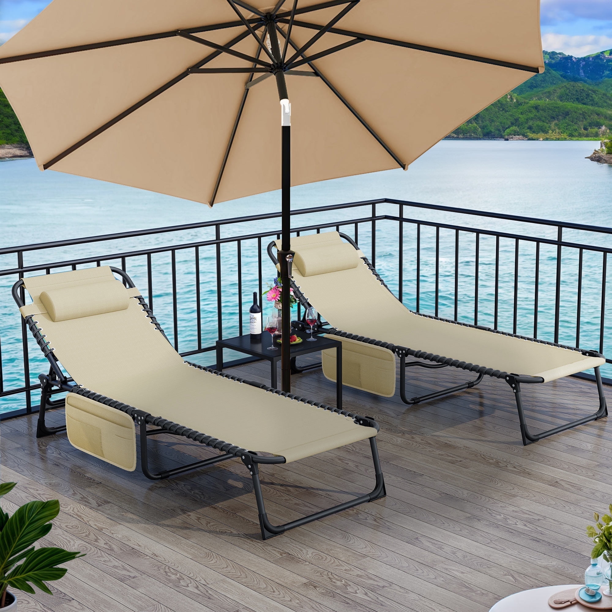 ModFusion Beige Patio Lounge Chair, Foldable, Steel Frame, Detachable ...