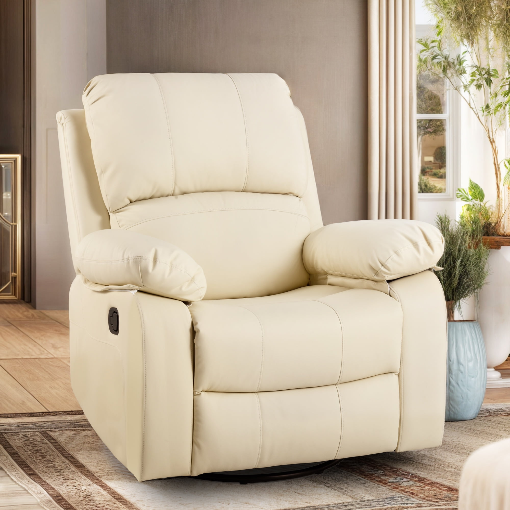 ModFusion Beige Recliner Chair: Swivel, Modern Style, Solid Pattern ...
