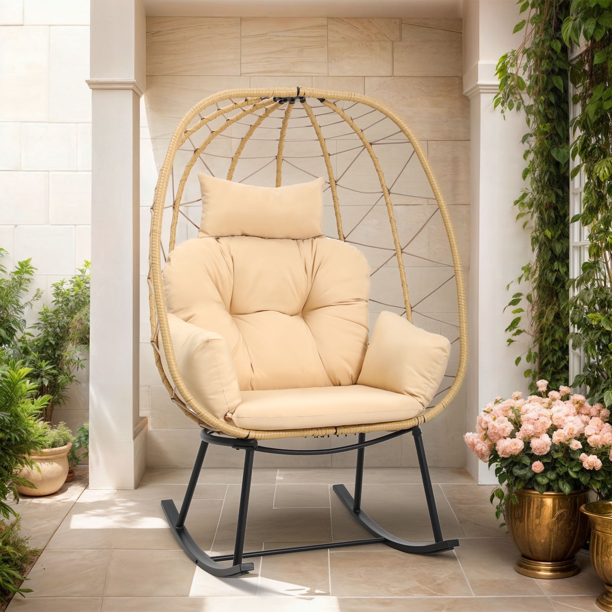 ModFusion Beige Rocking Egg Chair, Lightweight, Weather-Resistant ...